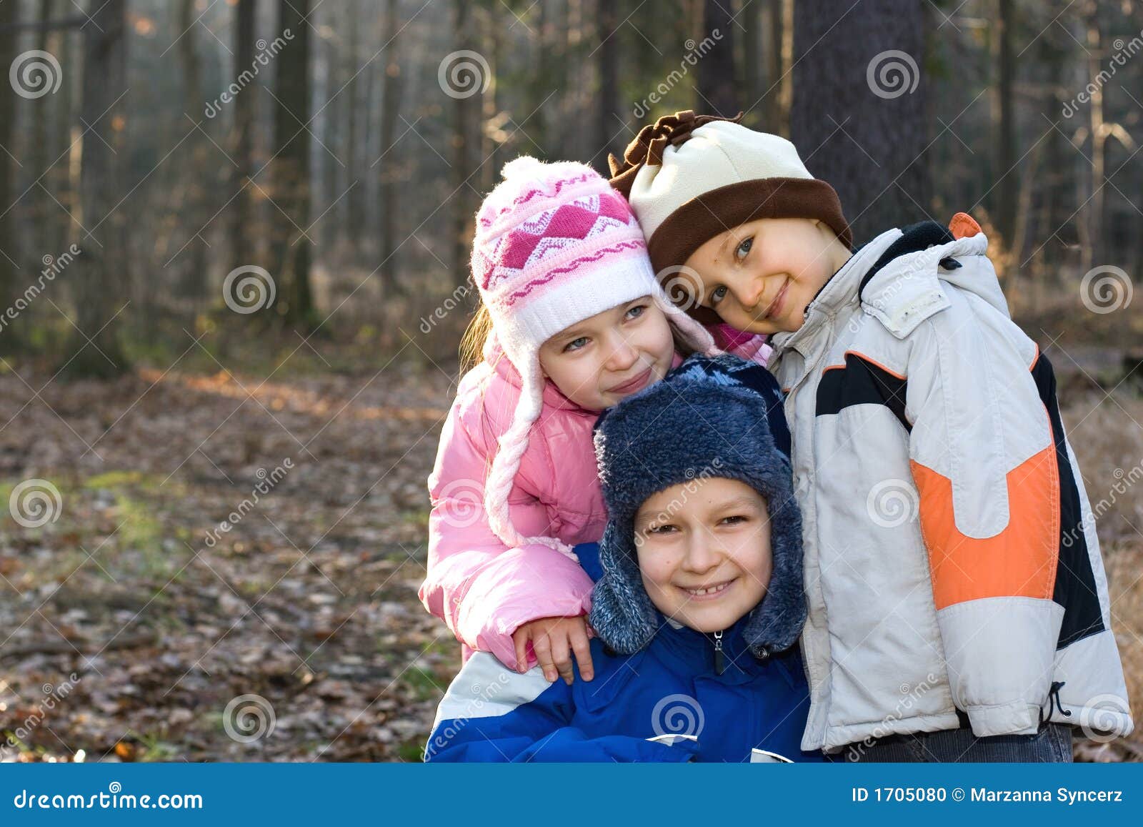 Happy Children in a Forest stock photo. Image of dressed - 1705080
