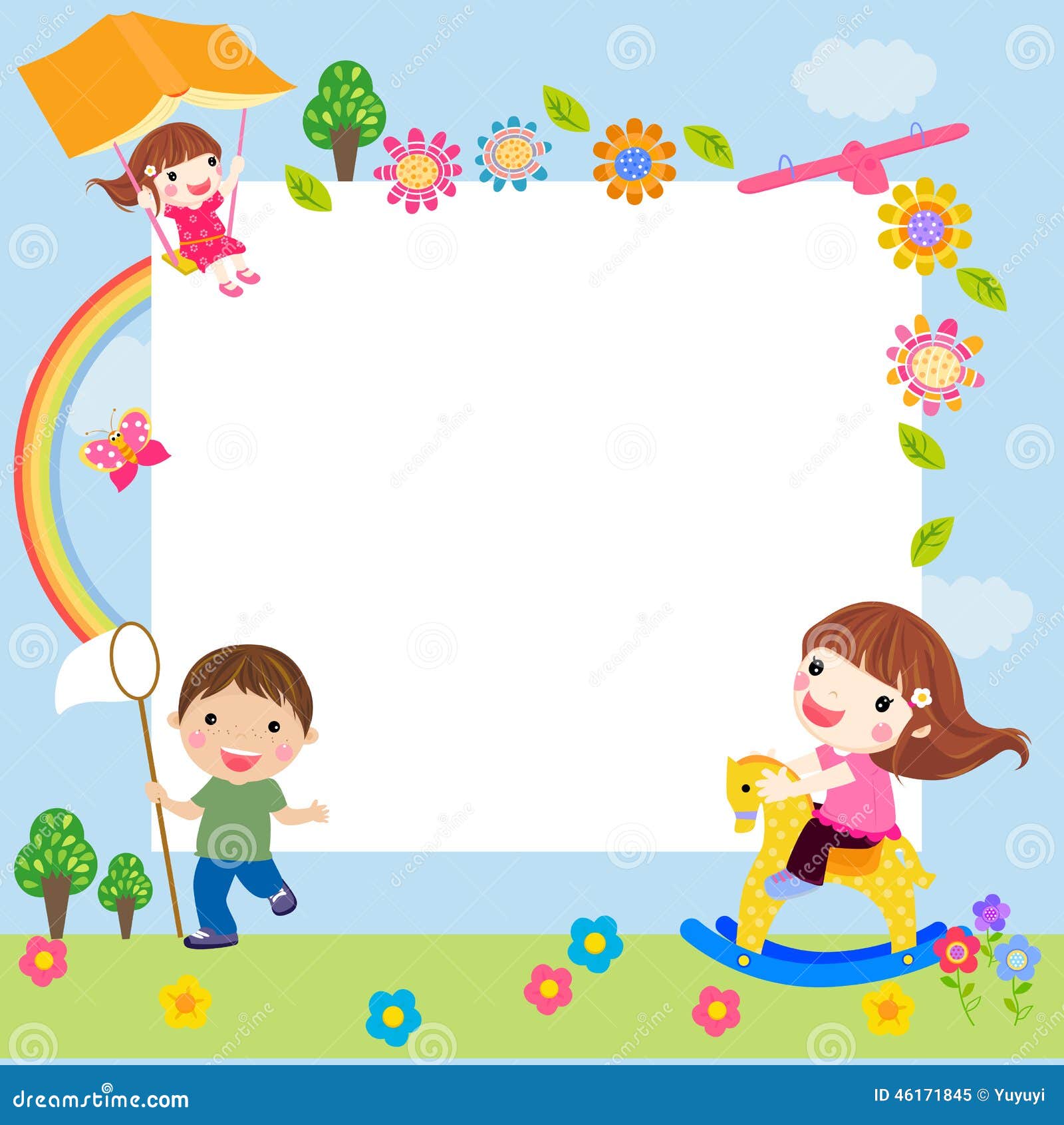 Happy children and frame stock vector. Illustration of education - 46171845