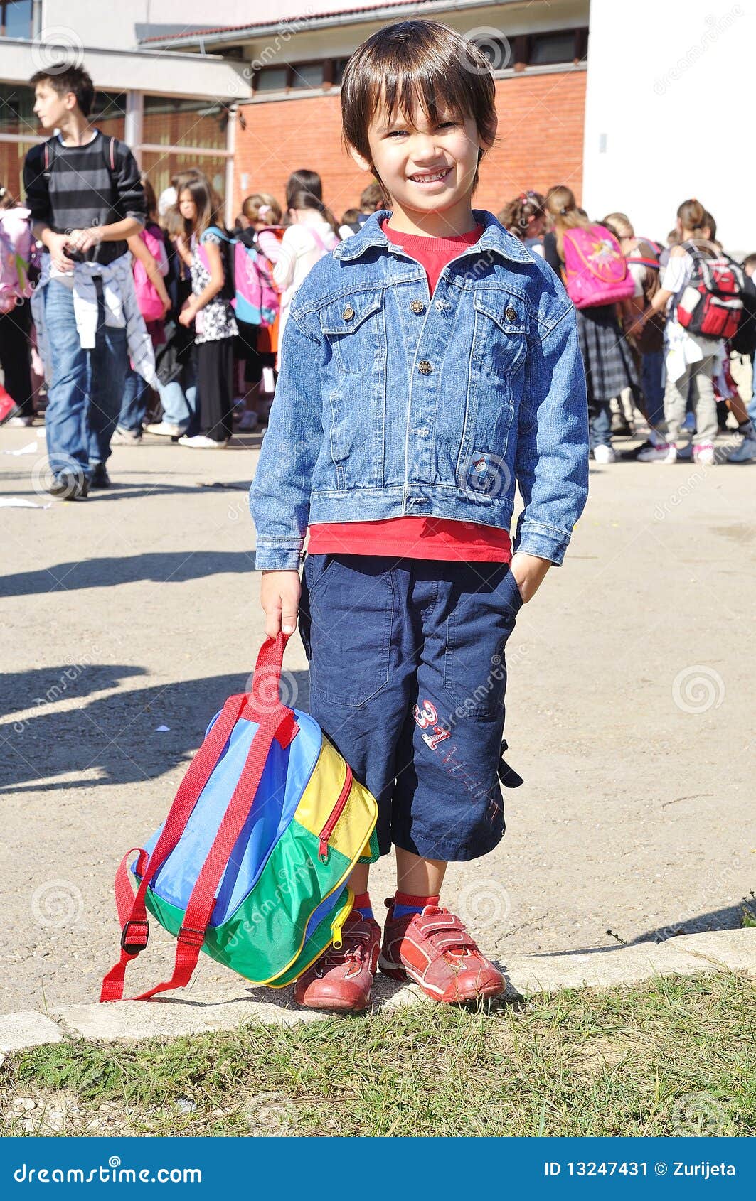 Happy Children in Front of the School Stock Image - Image of healthy ...