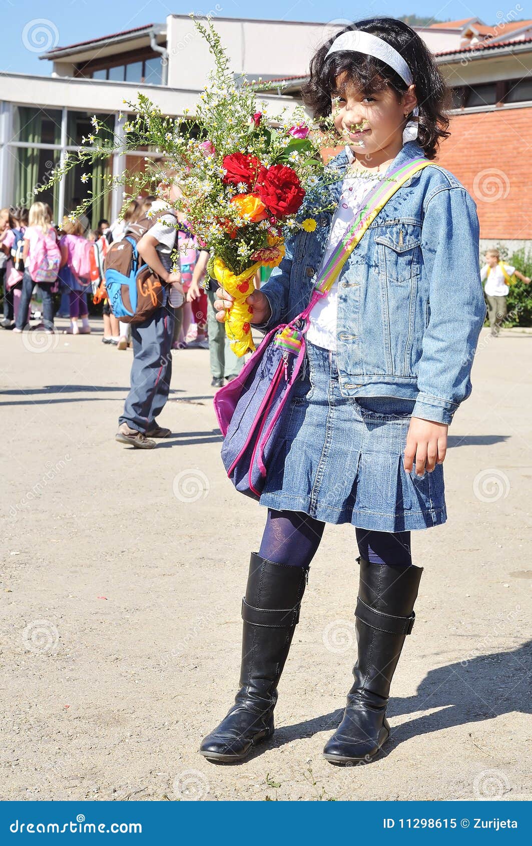 Happy Children in Front of the School, Outdoor Stock Image - Image of ...