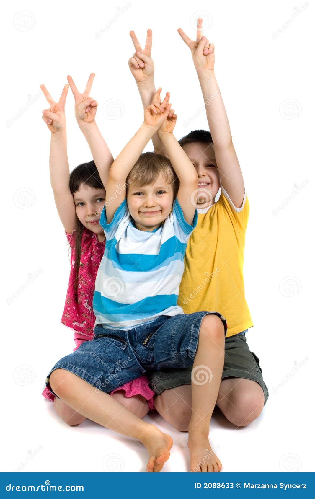 Happy Children Giving Victory Sign Stock Image - Image of companions ...