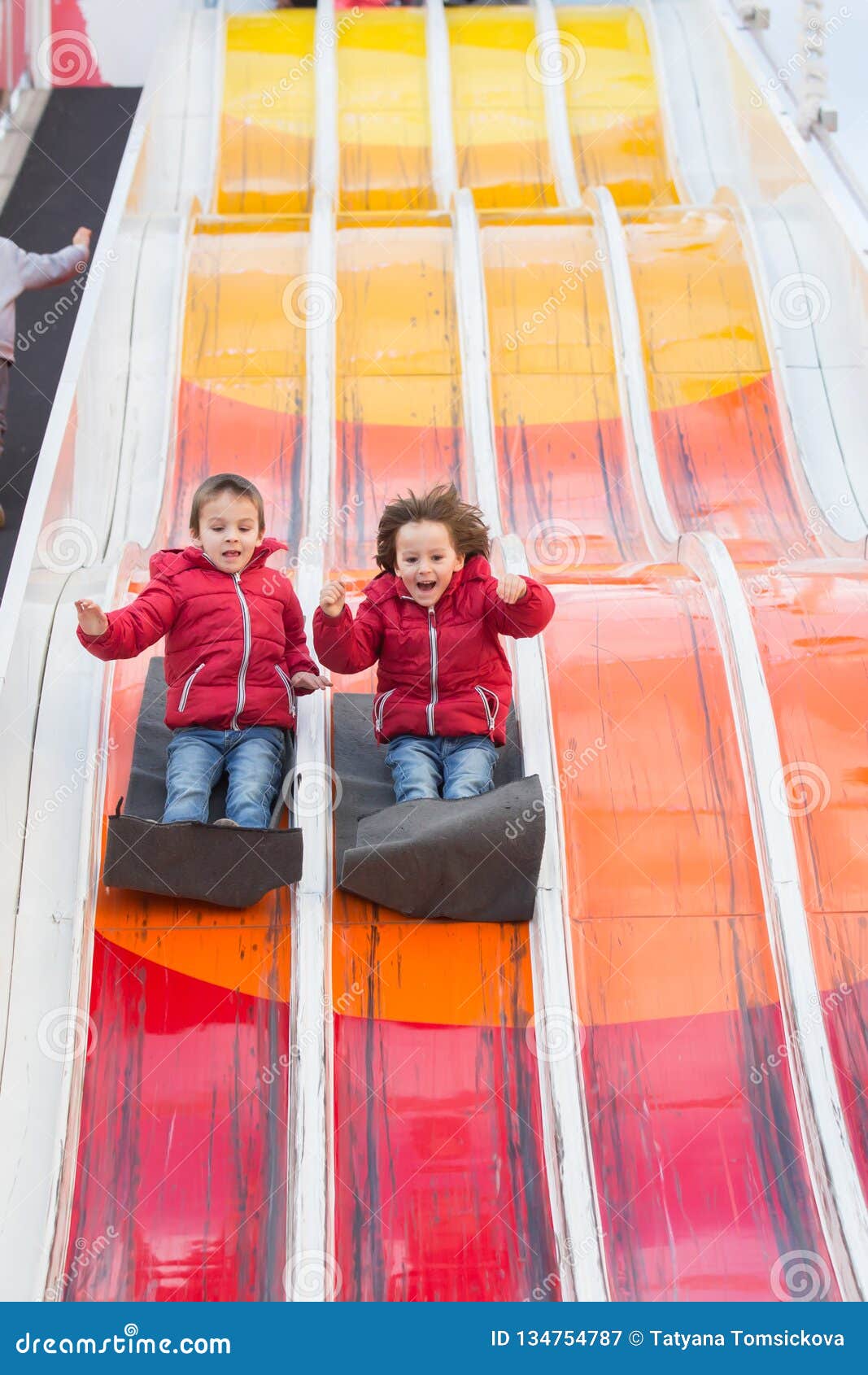Happy Children, Going Down Huge Slide, Happy, Enjoying Stock Image ...