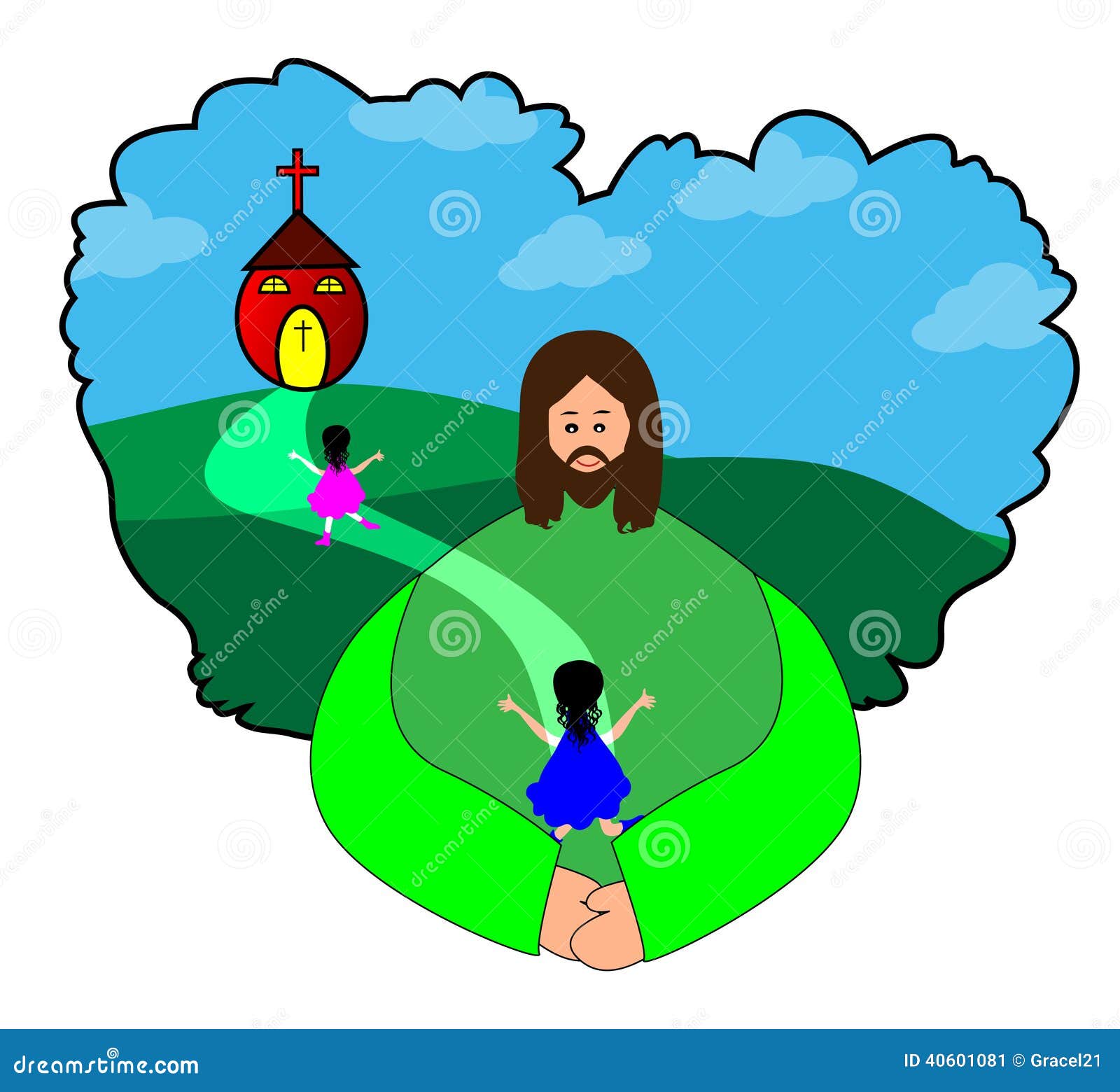 Happy Children Going To Church Stock Vector - Illustration of believe ...