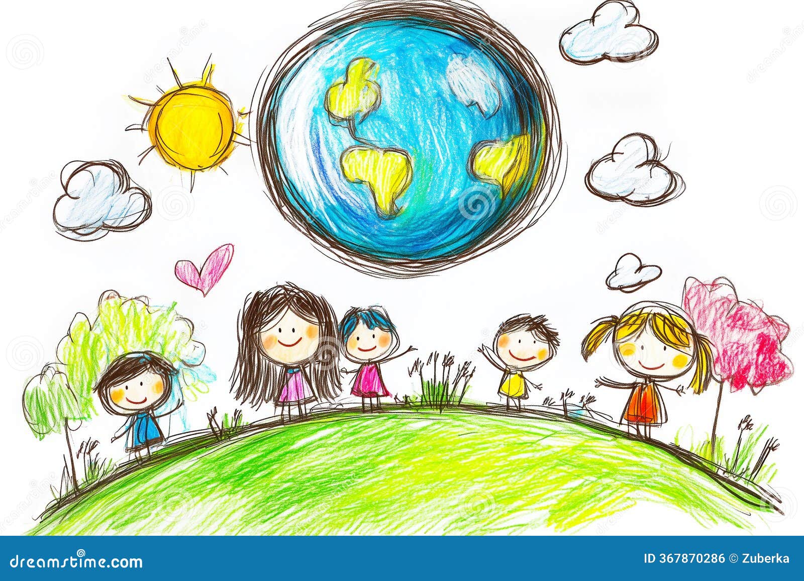 Earth Drawing On White Background. World Map Or Globe In Doodles Style ...