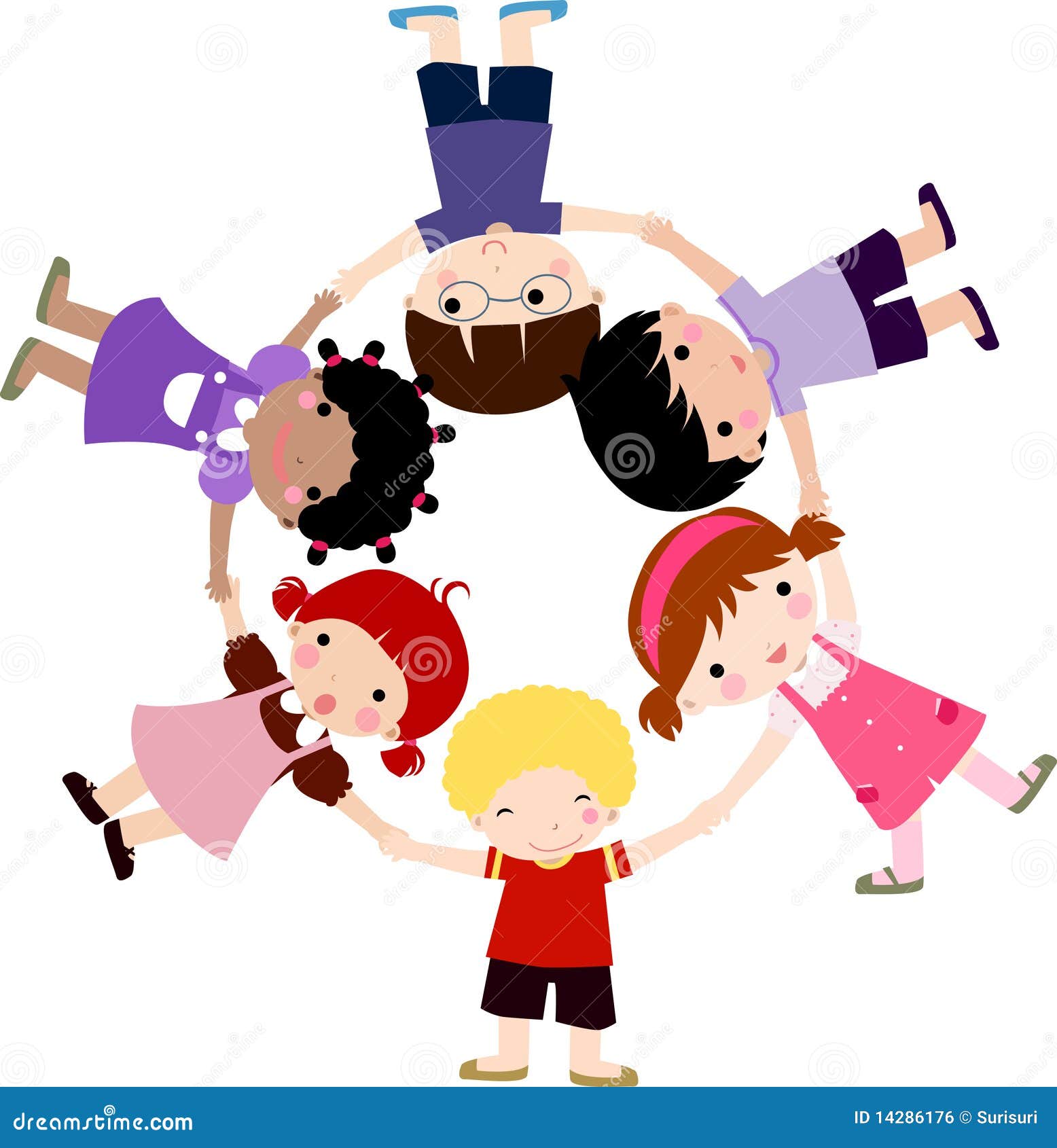 Happy Children Hand in Hand Around Stock Vector - Illustration of peace ...