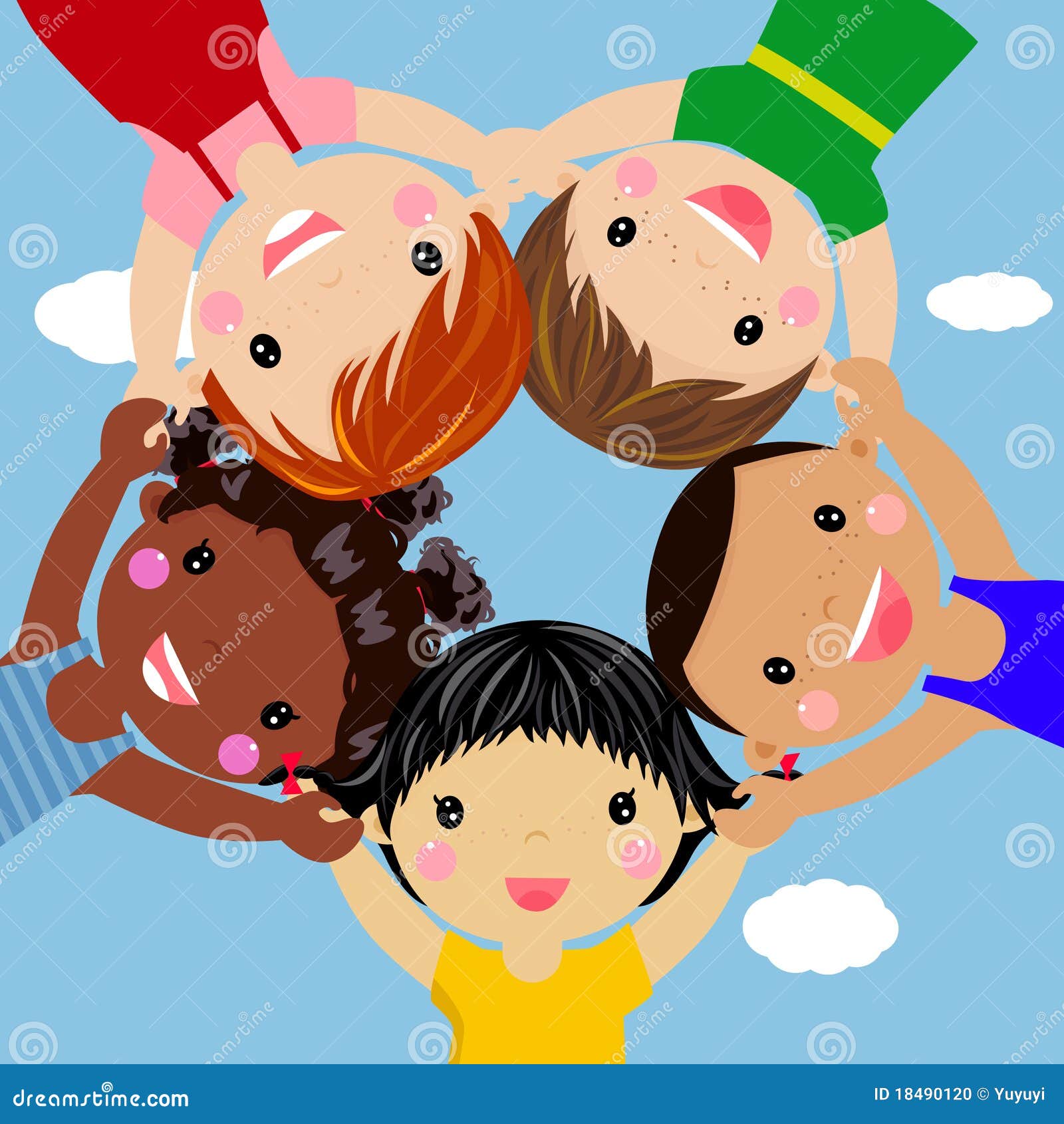Happy Children Hand in Hand Around Stock Vector - Illustration of ...