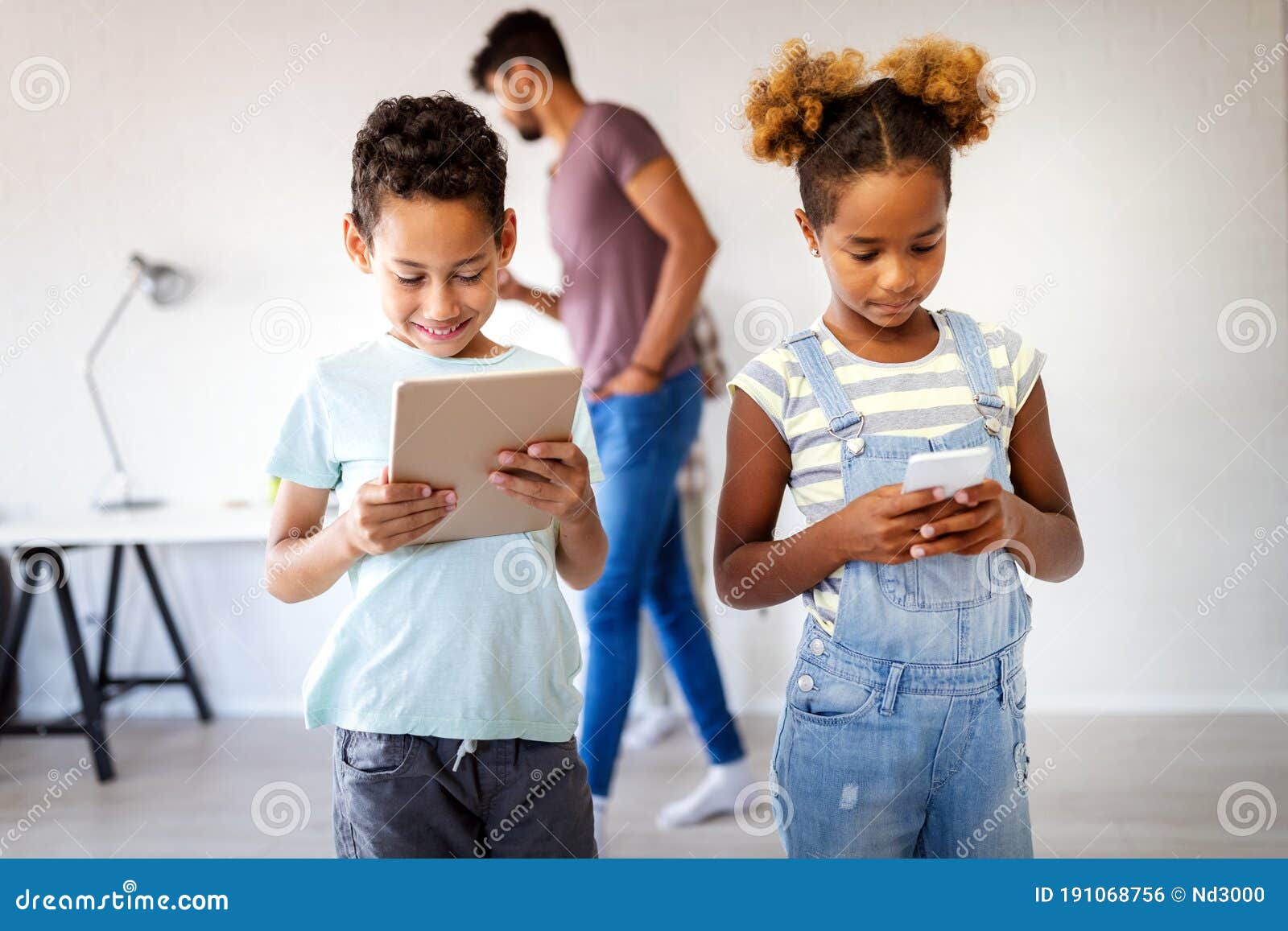 Happy Children Havig Fun and Using Technology Devices Stock Photo ...