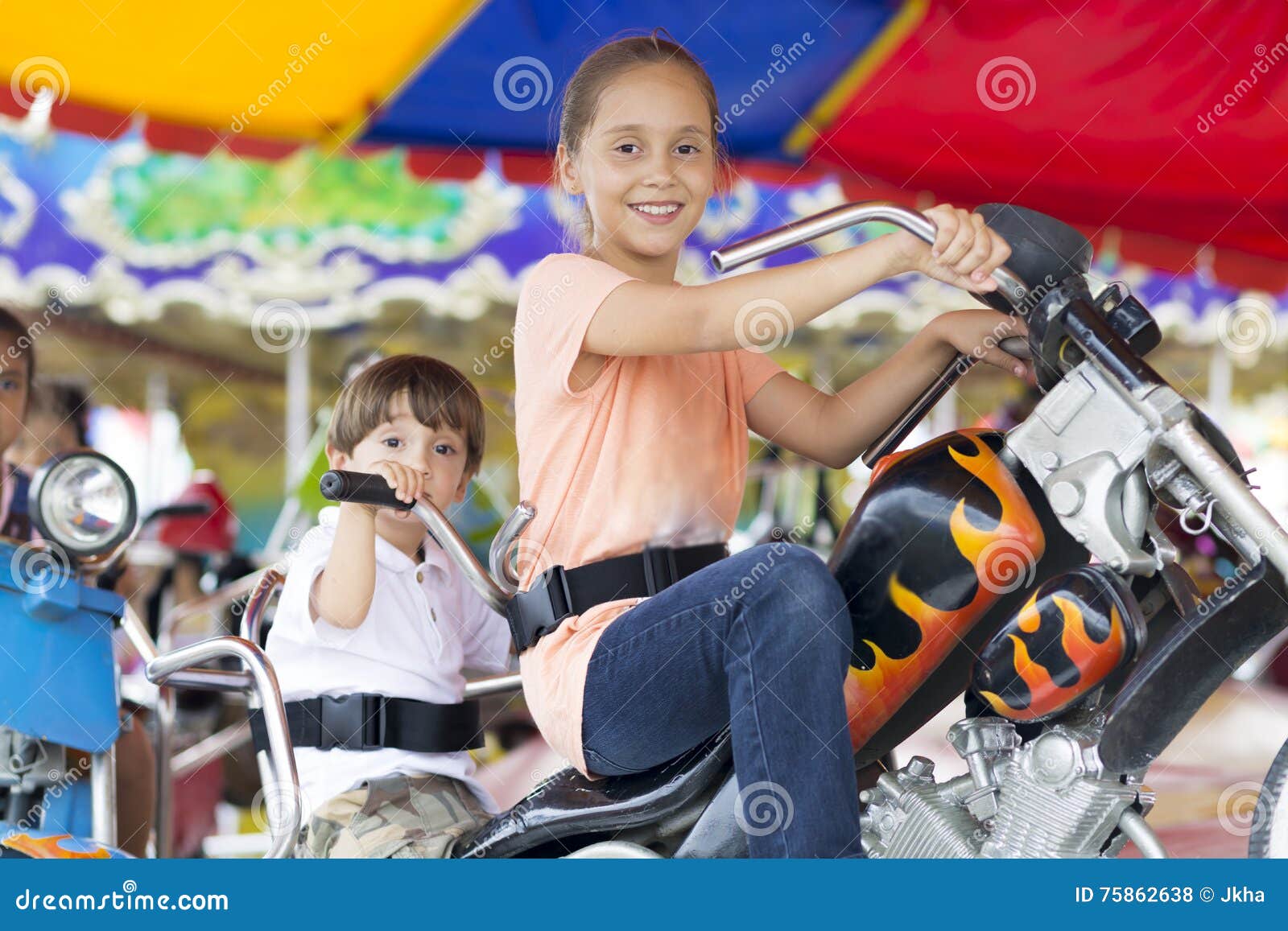 Happy Children Having Fun Riding Stock Photo - Image of person ...