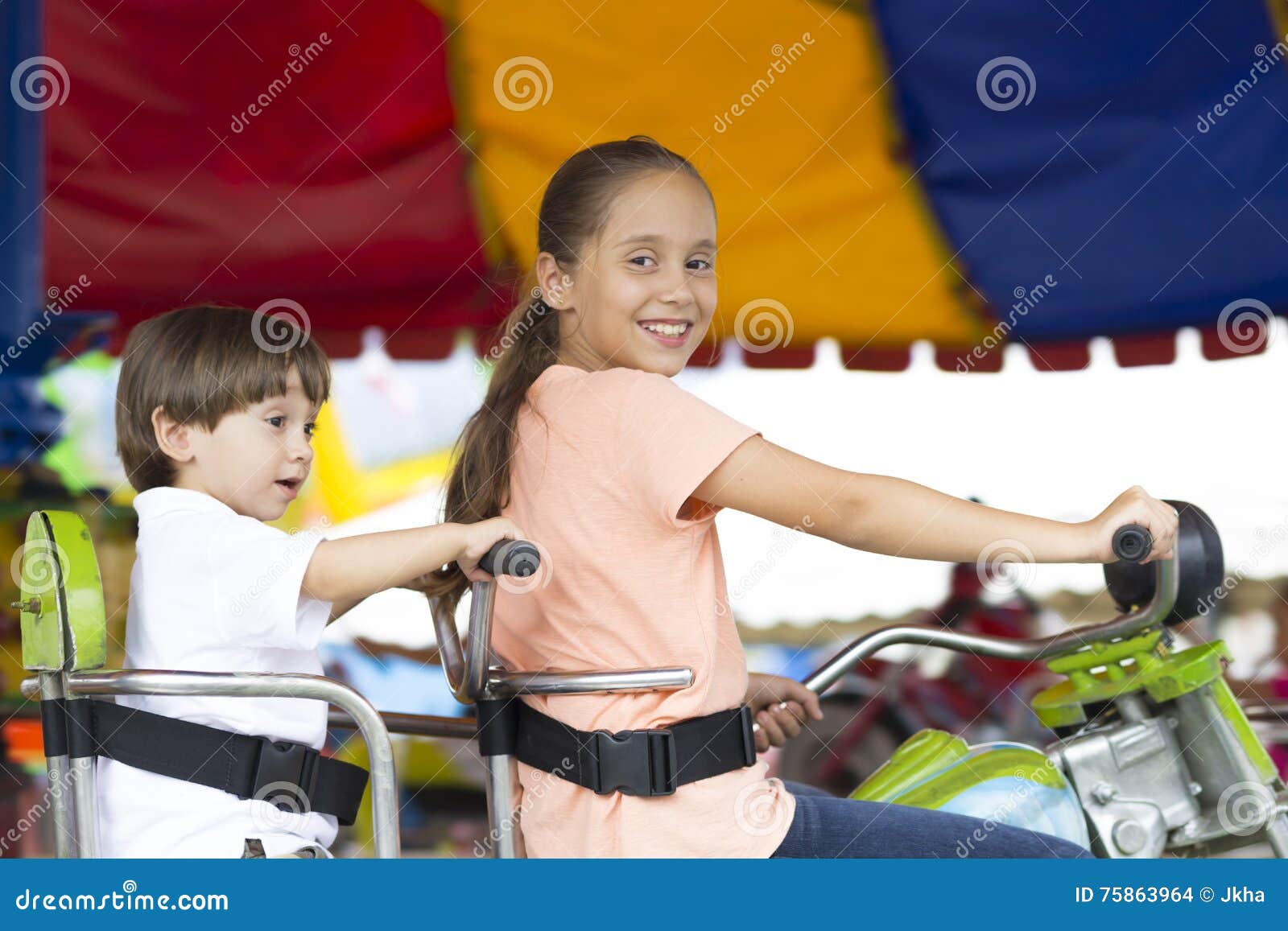 Happy Children Having Fun Riding Stock Photo - Image of childhood ...