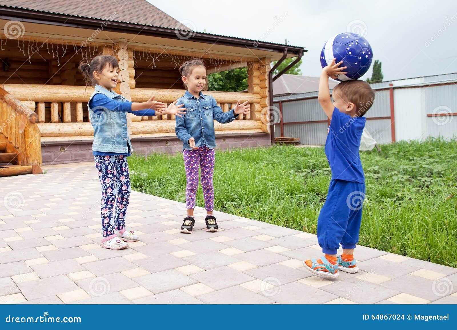 Happy Children Having Fun in Spring Stock Photo - Image of blue ...