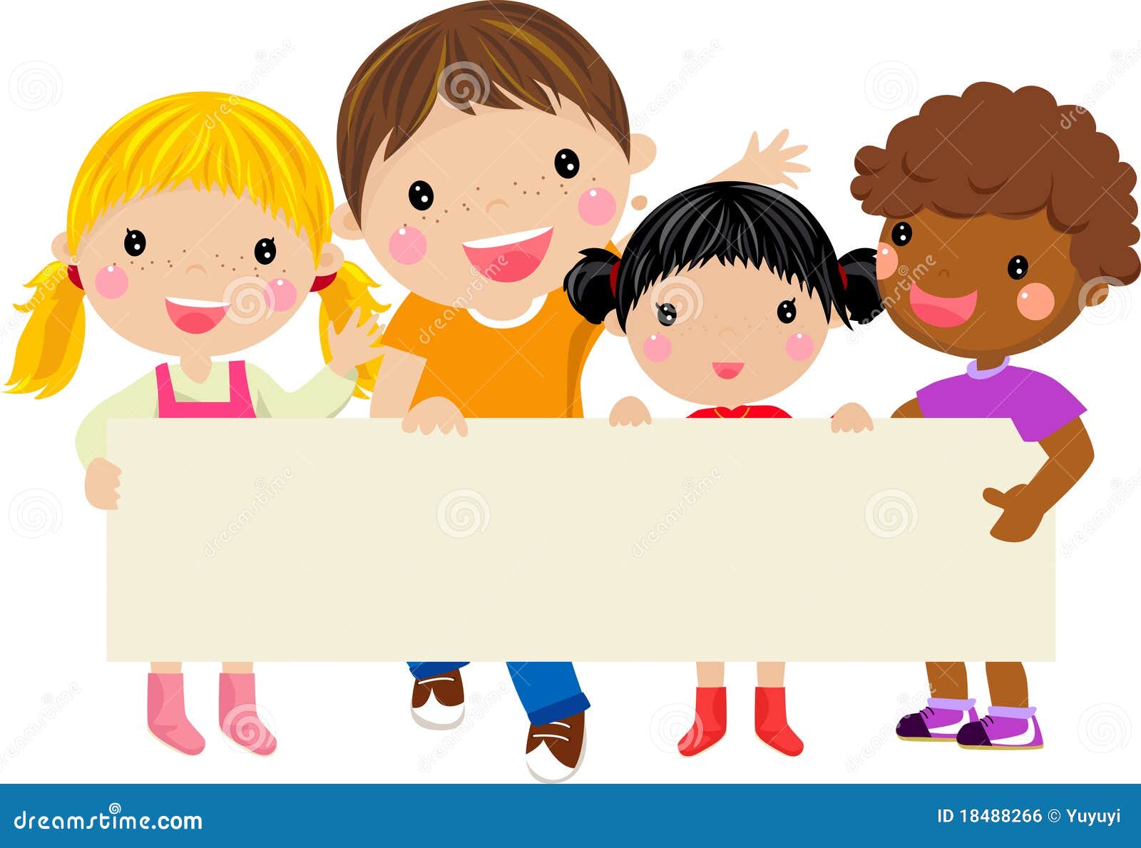 Happy Children Holding a Banner Stock Vector - Illustration of sign ...