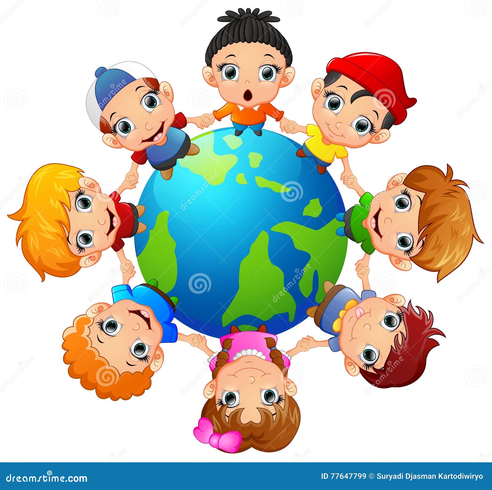 Multicultural Children Holding Hand Around The World Vector ...