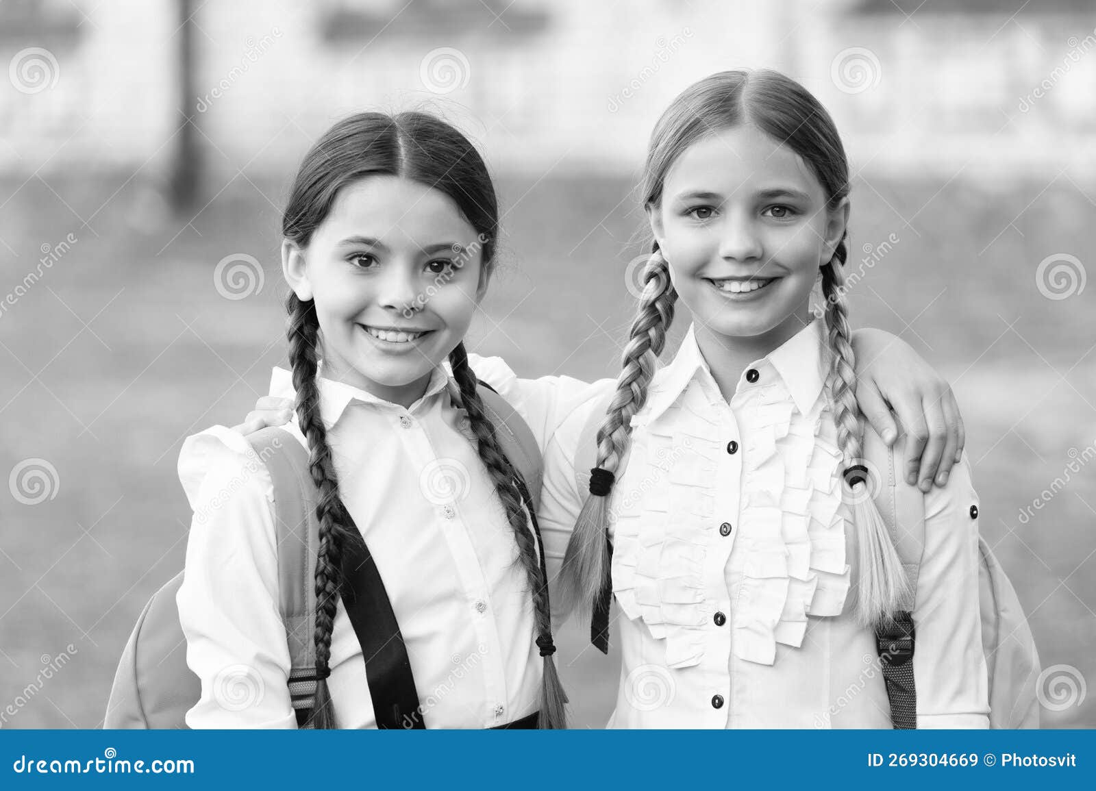 Happy Children Hug Together in School Uniform with Backpack Stock Image ...