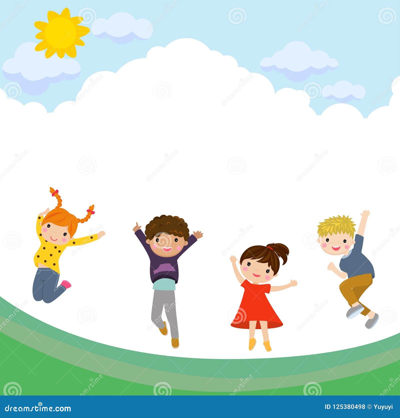 Happy children jumping stock vector. Illustration of kids - 125380498