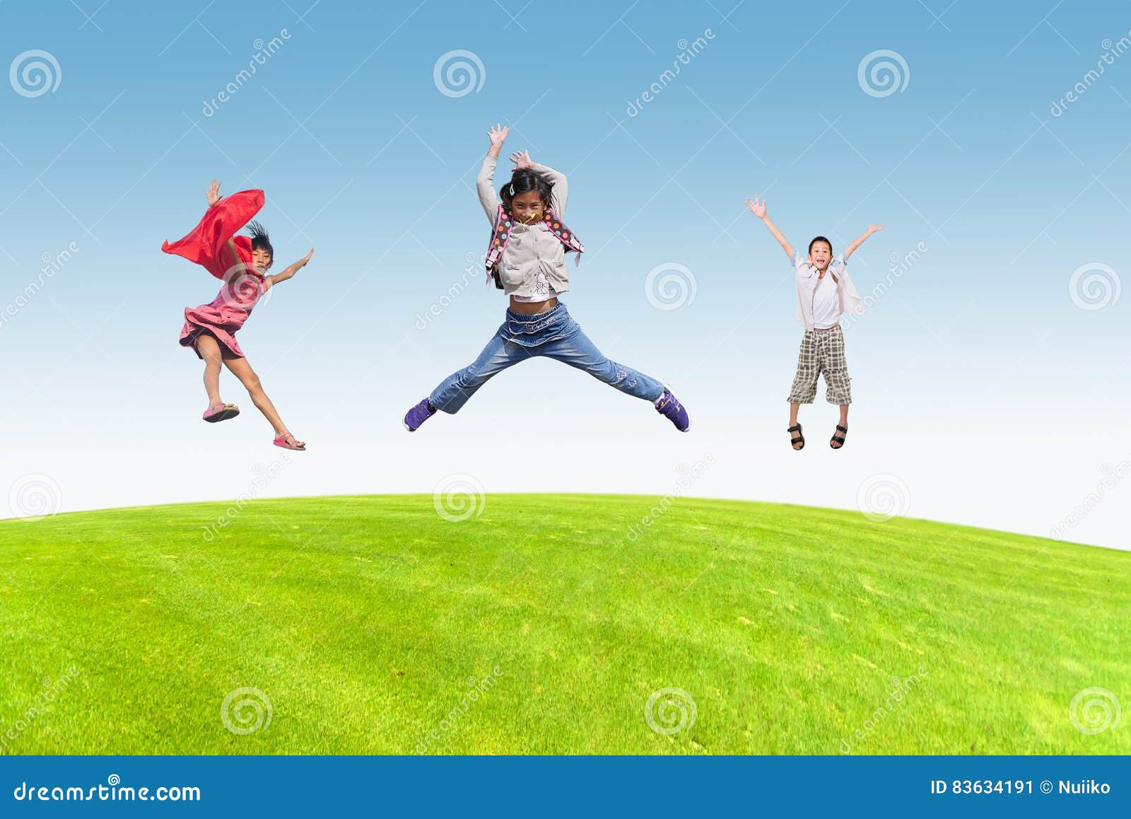 Happy Children Jumping Outdoors Stock Image - Image of happiness ...