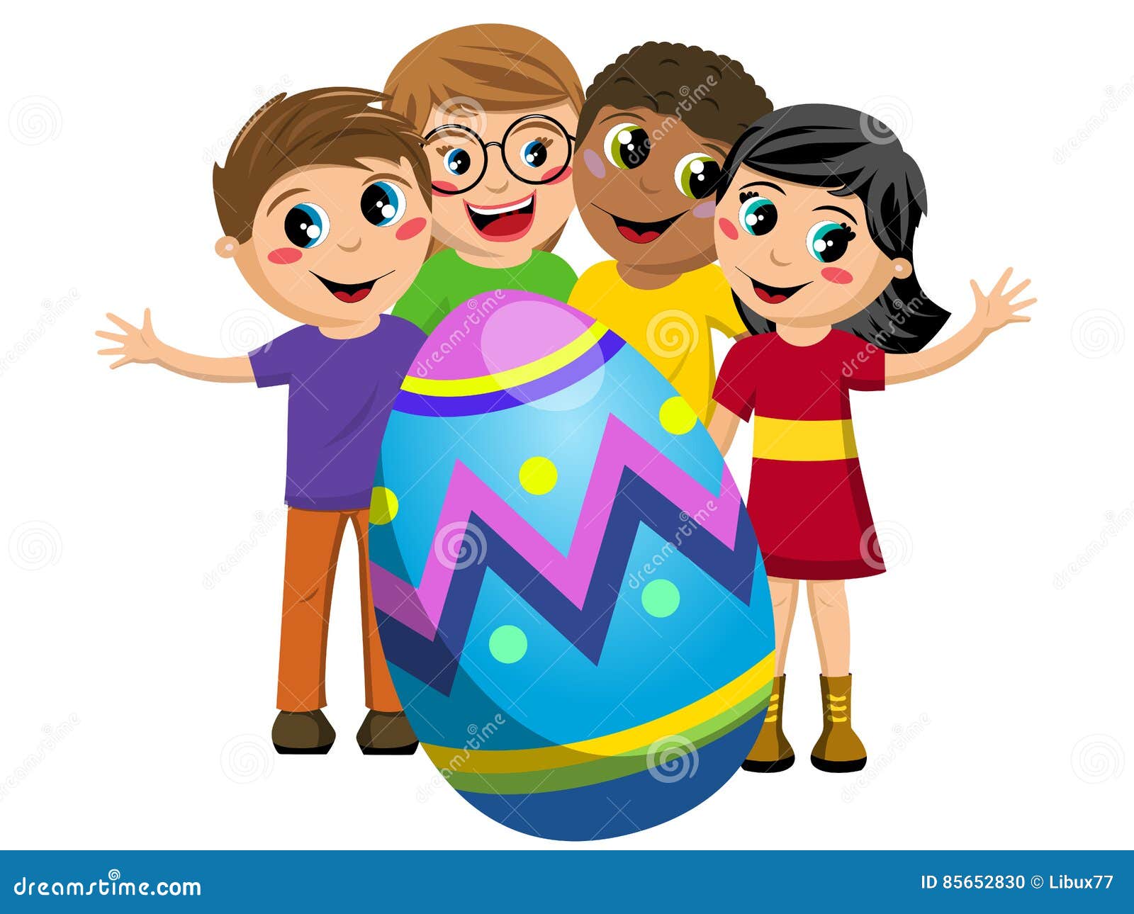 Happy Children Kids Around Big Decorated Easter Egg Stock Vector ...