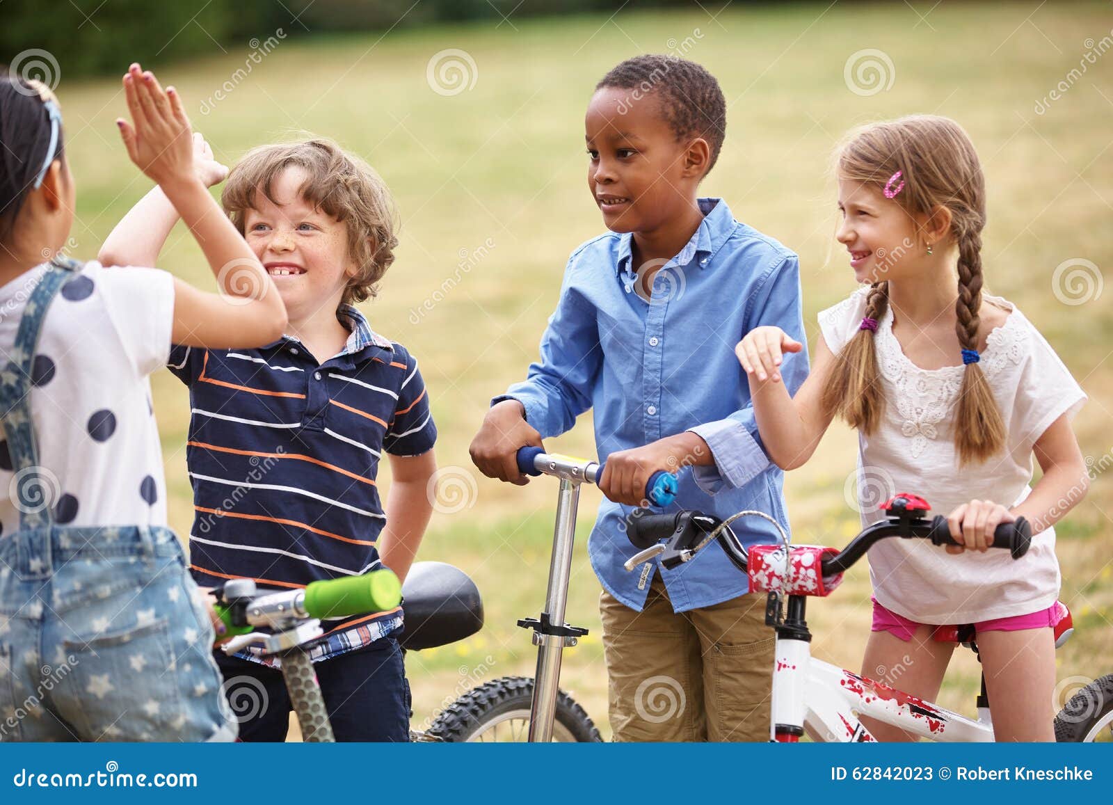 Happy Children Making a High Five Sign Stock Image - Image of kids ...
