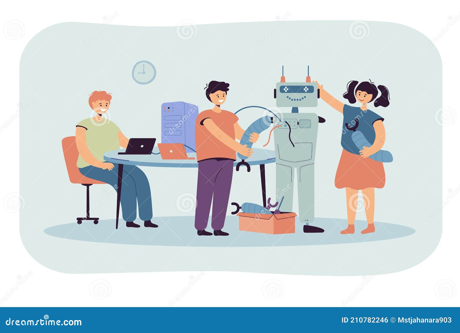 Happy Children Making Robot for School Project Stock Vector ...