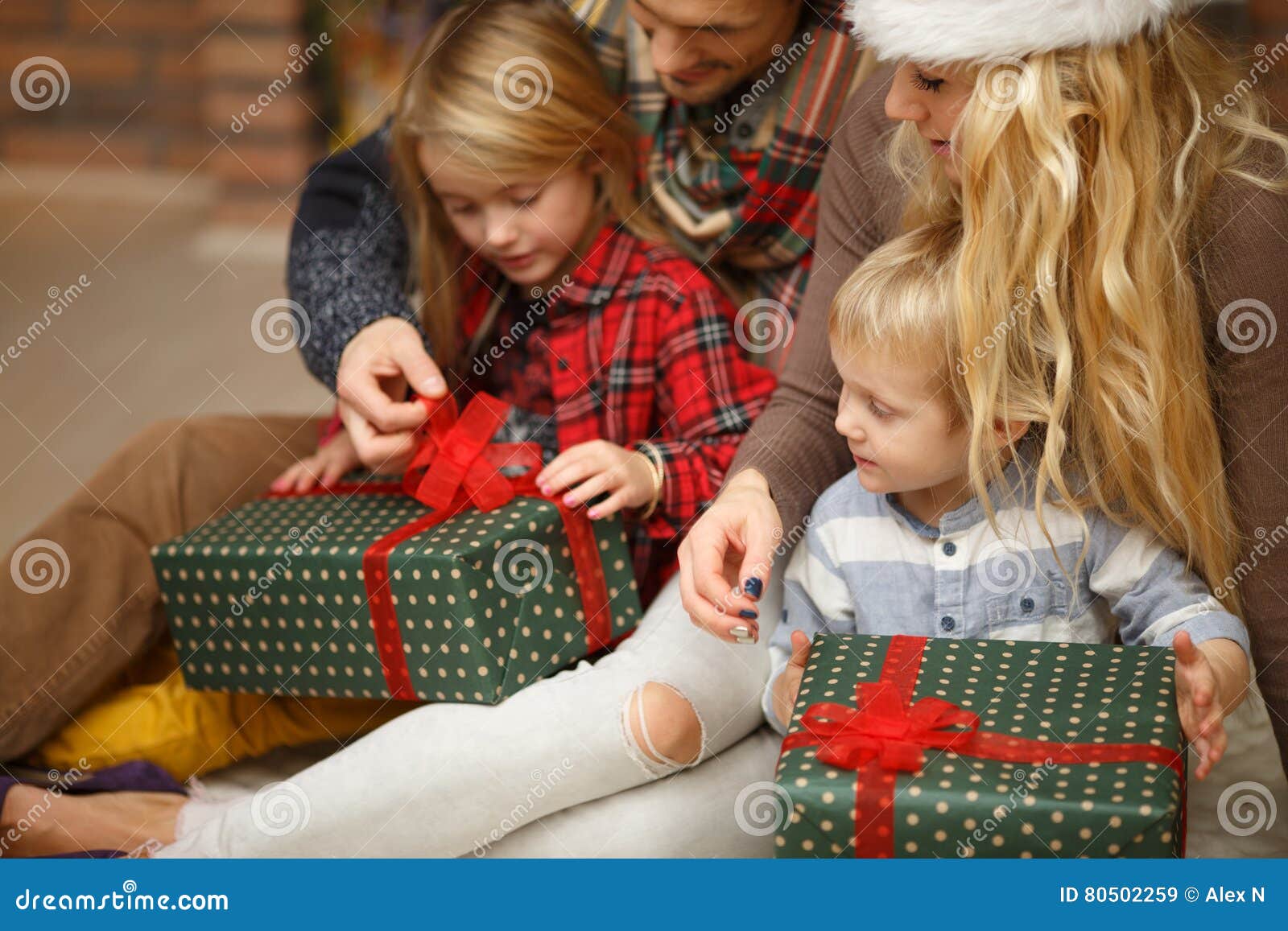 Happy Children Open Christmas Gifts Stock Image - Image of decoration ...