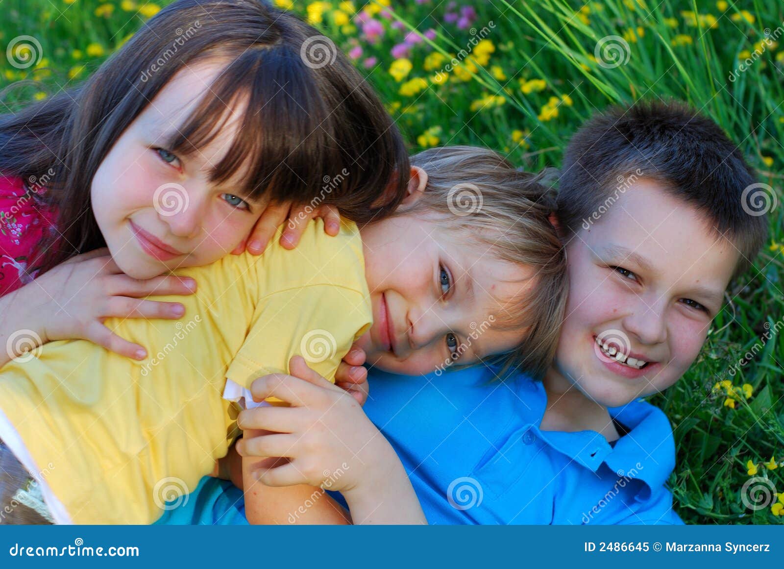 Happy children outside stock image. Image of grassy, love - 2486645