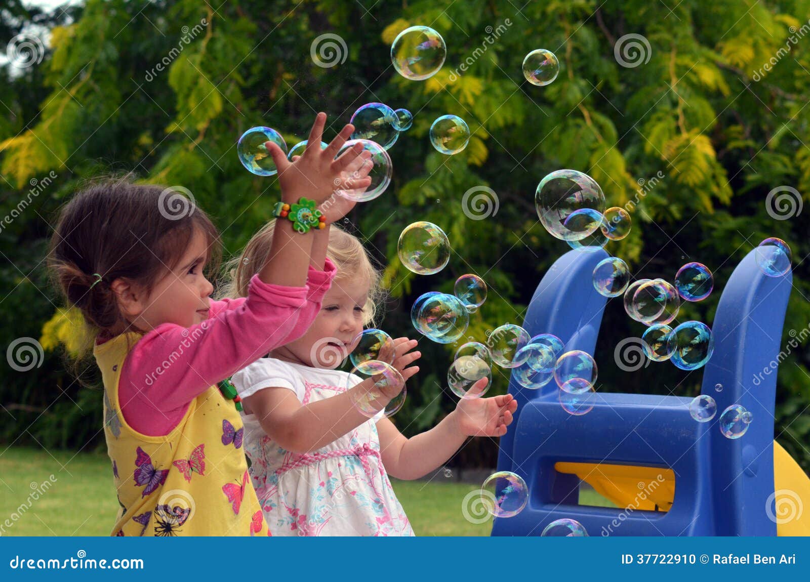 Happy Children Play with Soap Bubbles Stock Photo - Image of funny ...