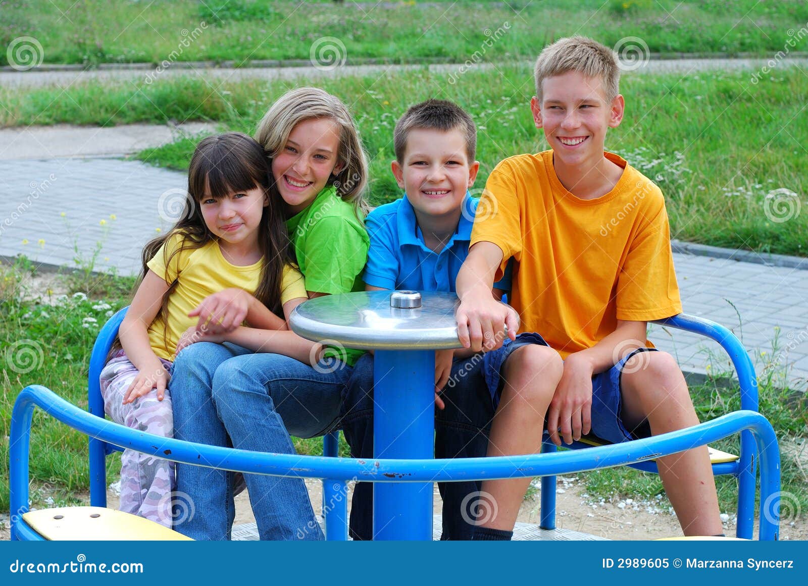 Happy Children at Playground Stock Image - Image of buddies, casual ...