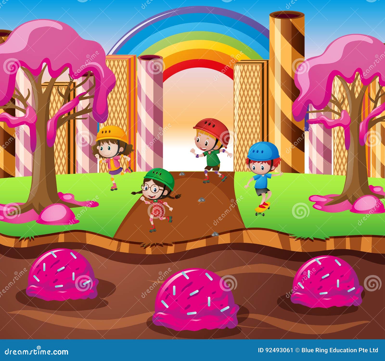 Happy Children Playing in Candy Land Stock Vector - Illustration of ...