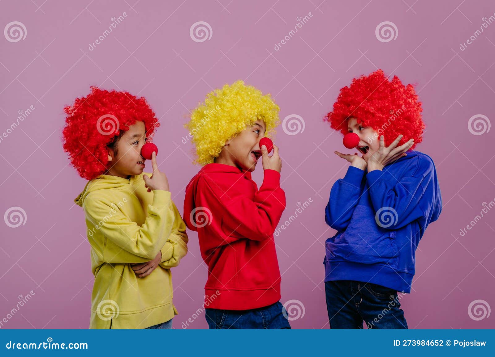 Happy Children Playing on Clowns, Studio Shoot. Stock Photo - Image of ...