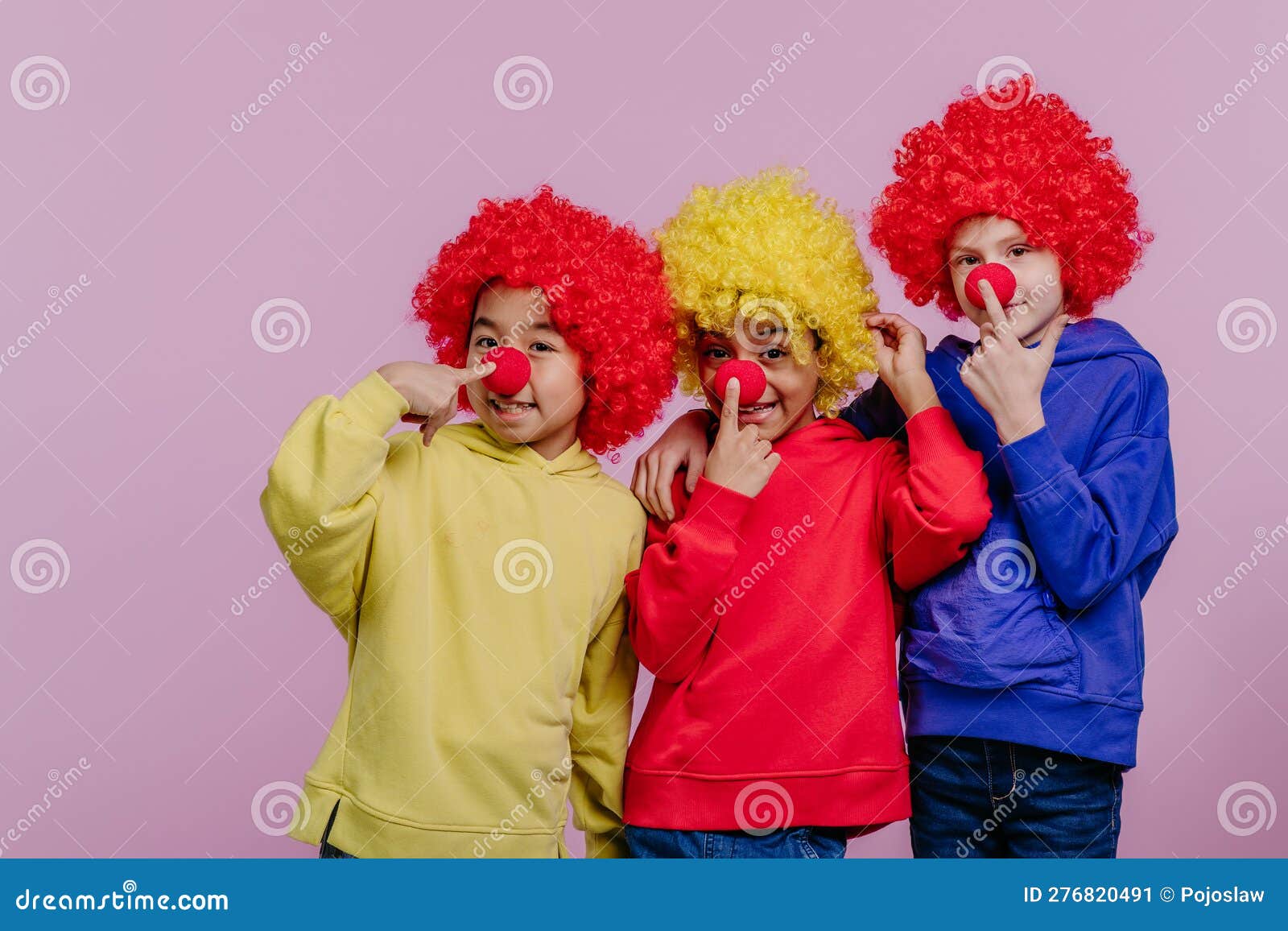 Happy Children Playing on Clowns, Studio Shoot. Stock Image - Image of ...