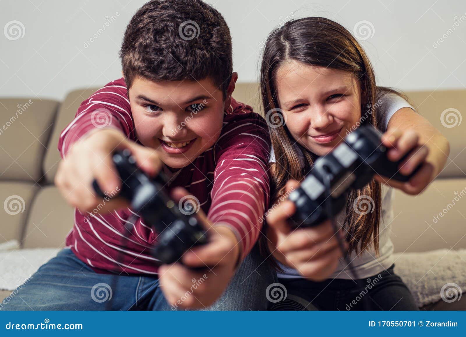 Happy Children Playing Computer Games at Home Stock Image - Image of ...