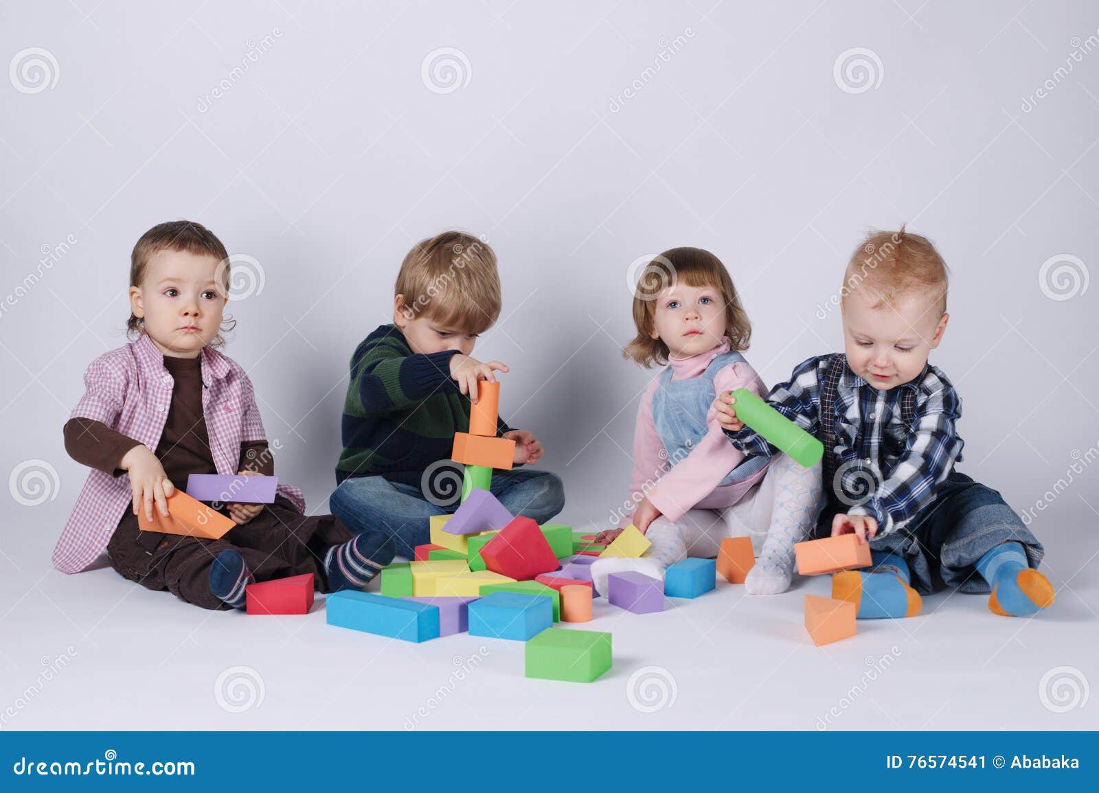 Happy Children Playing with Cubes Stock Image - Image of blocks, girls ...