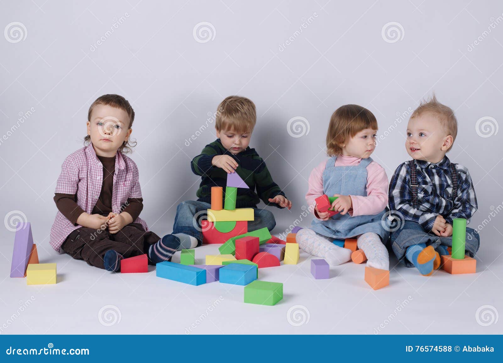 Happy Children Playing with Cubes Stock Photo - Image of leisure ...