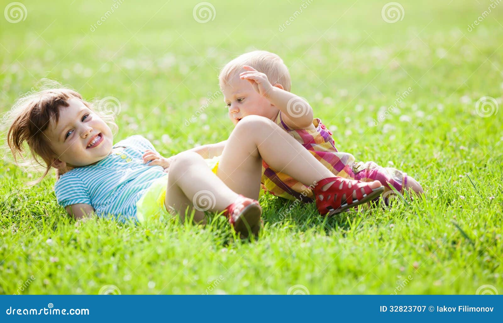 Happy Children Playing in Grass Stock Image - Image of playng, playful ...