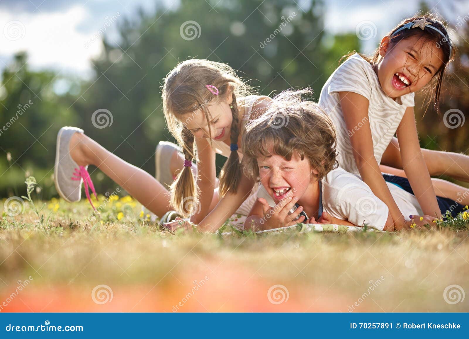 Happy Children Playing and Having Fun Stock Image - Image of nature ...