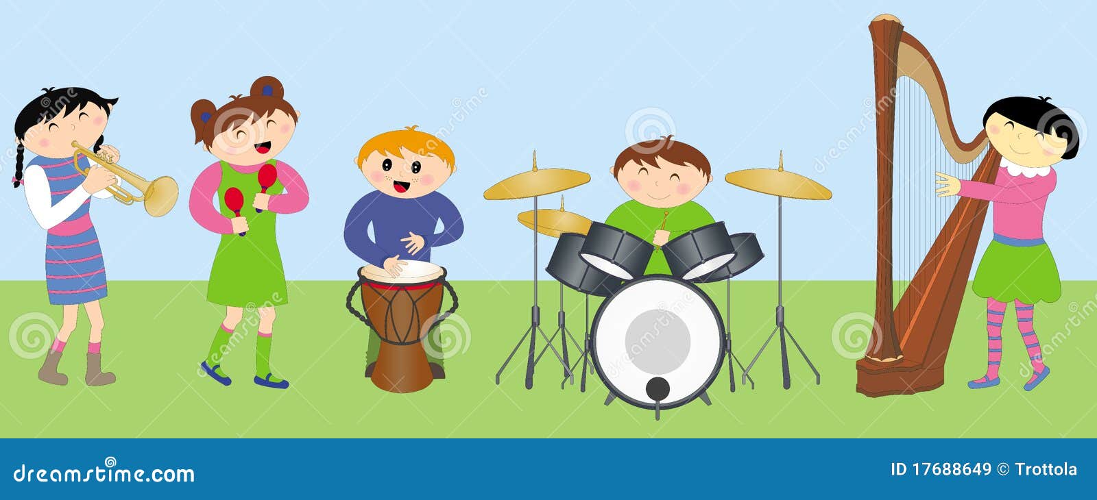 Happy Children Playing Instruments Stock Image | CartoonDealer.com ...
