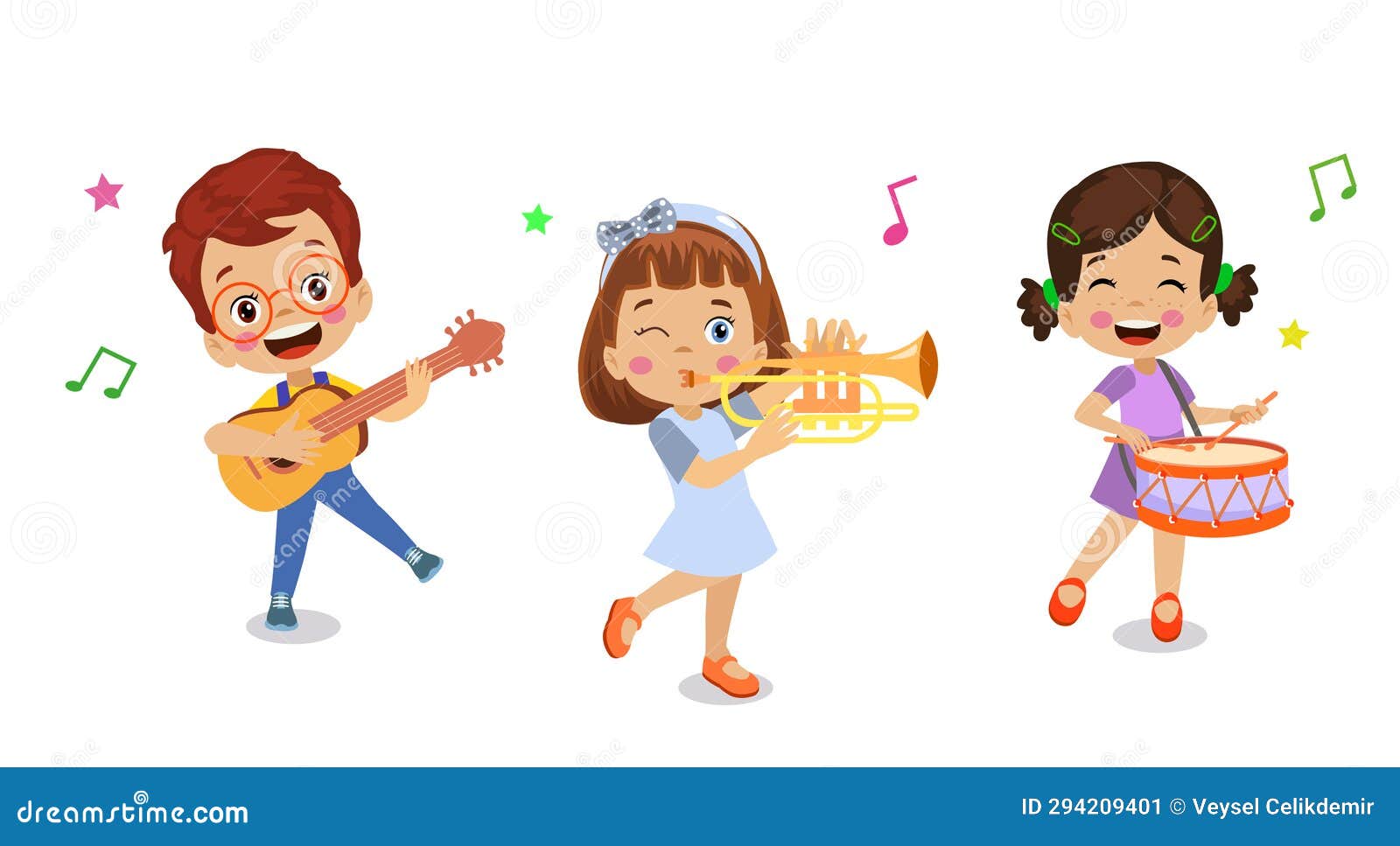 Happy Children Playing Instruments and Singing Stock Illustration ...