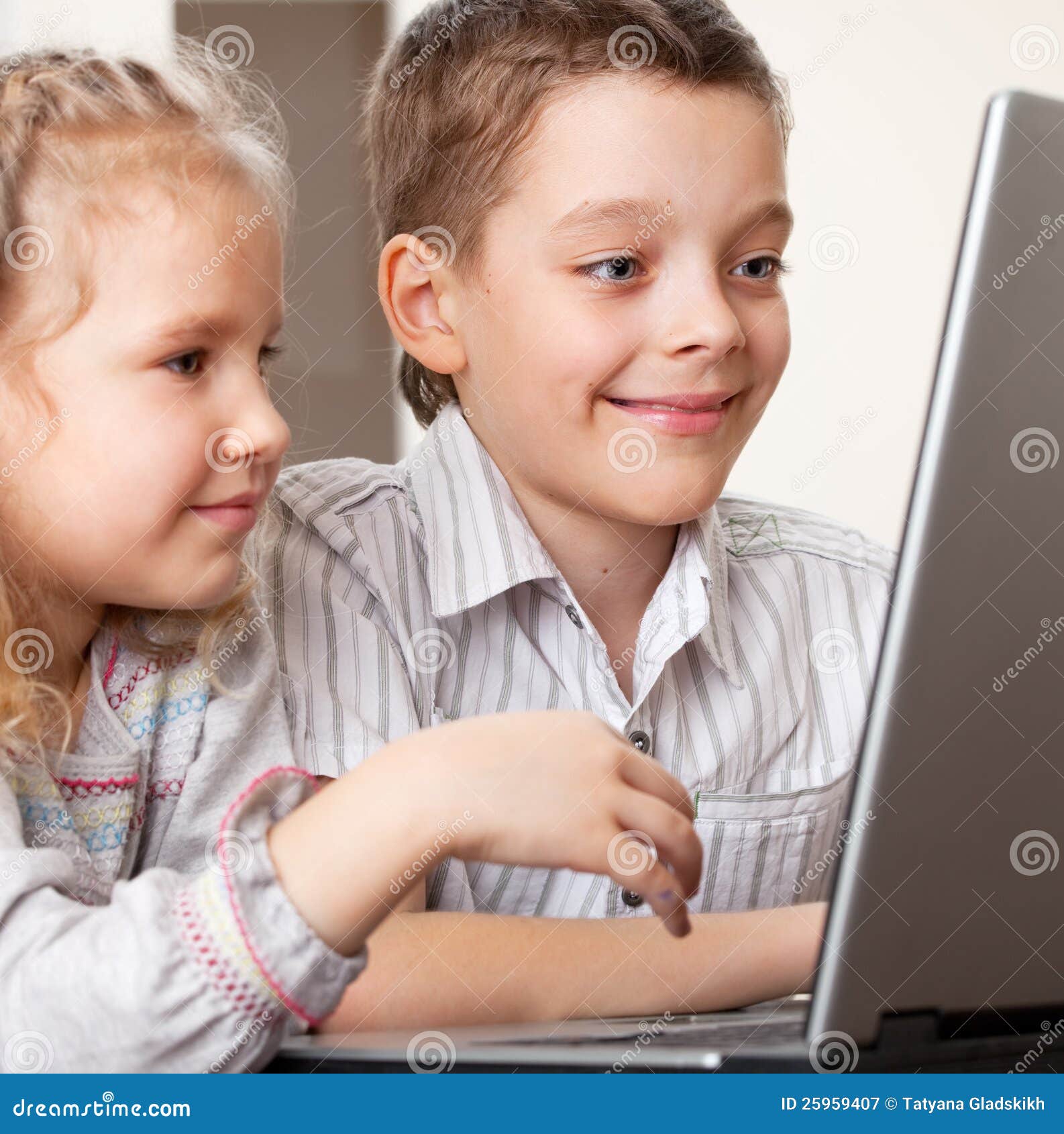 Happy Children Playing Laptop Stock Image - Image of preschool, home ...