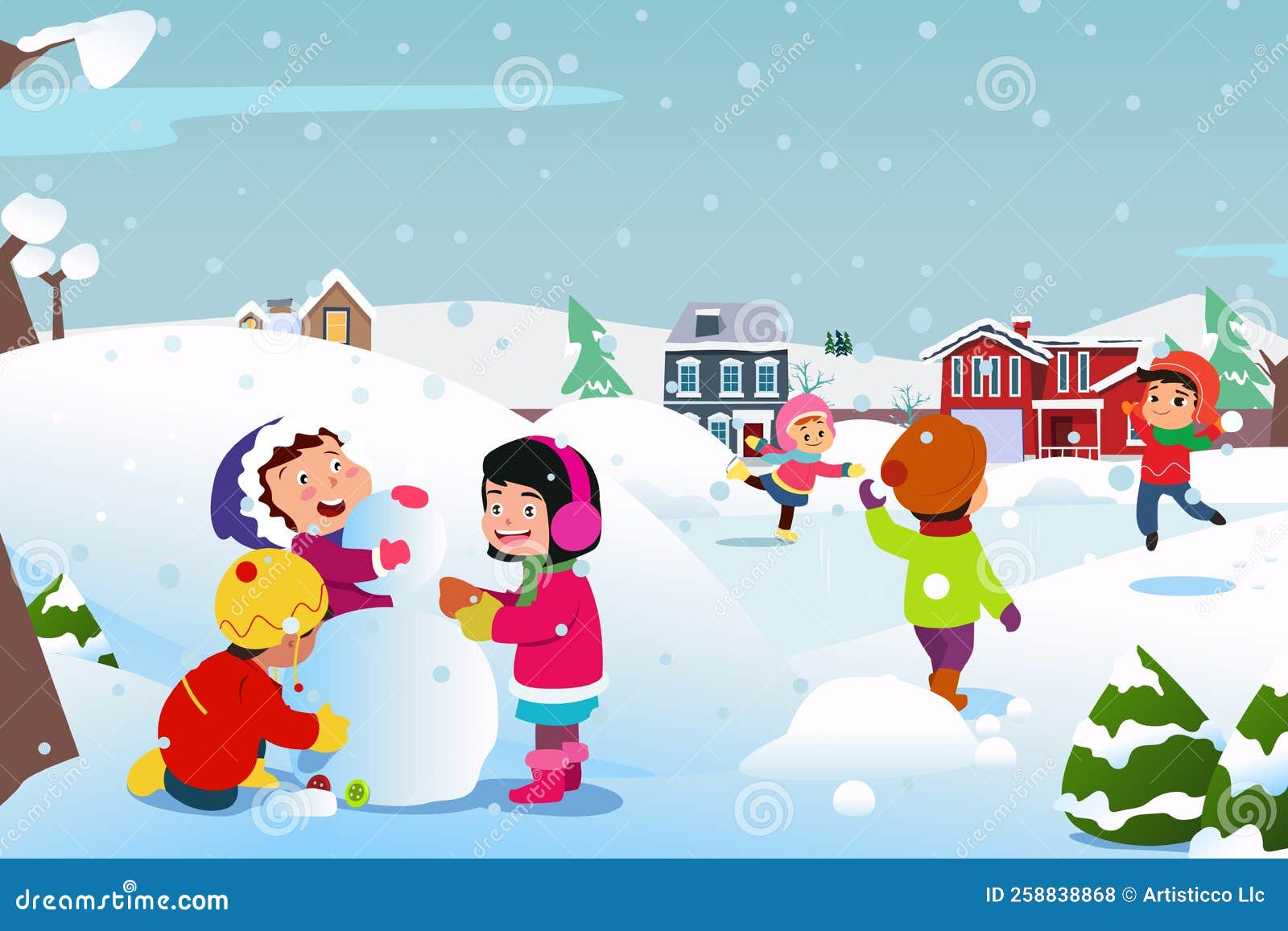 Happy Children Playing Outside during Winter Illustration Stock Vector ...