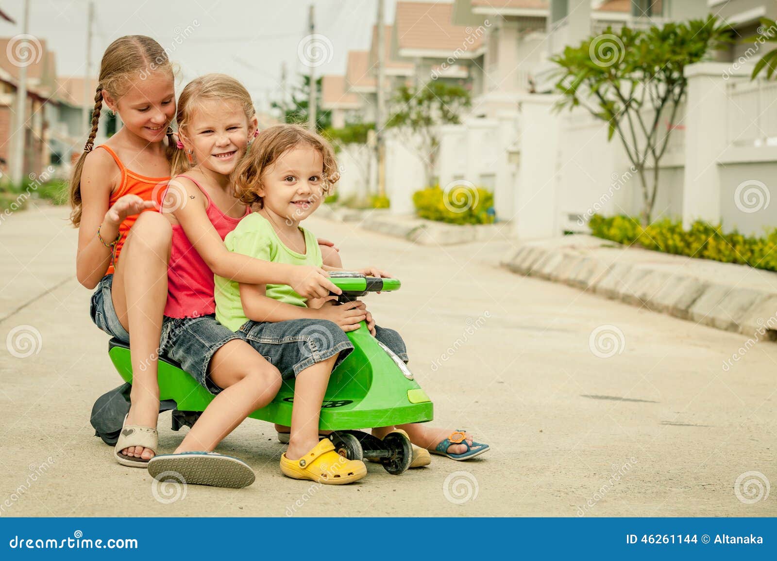 Happy Children Playing on the Road Stock Photo - Image of healthy ...