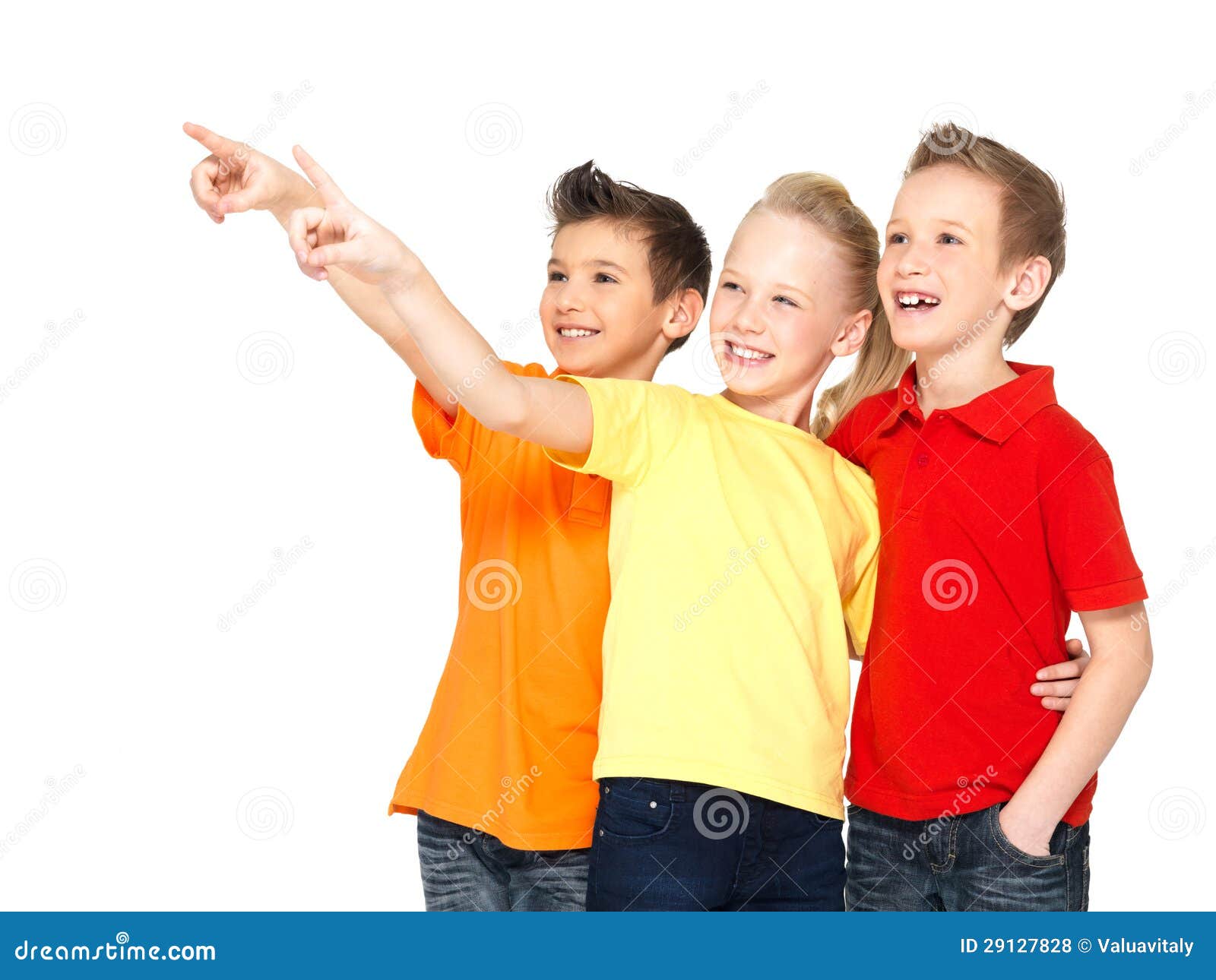 Happy Children Point by Finger on Something Away. Stock Photo - Image ...
