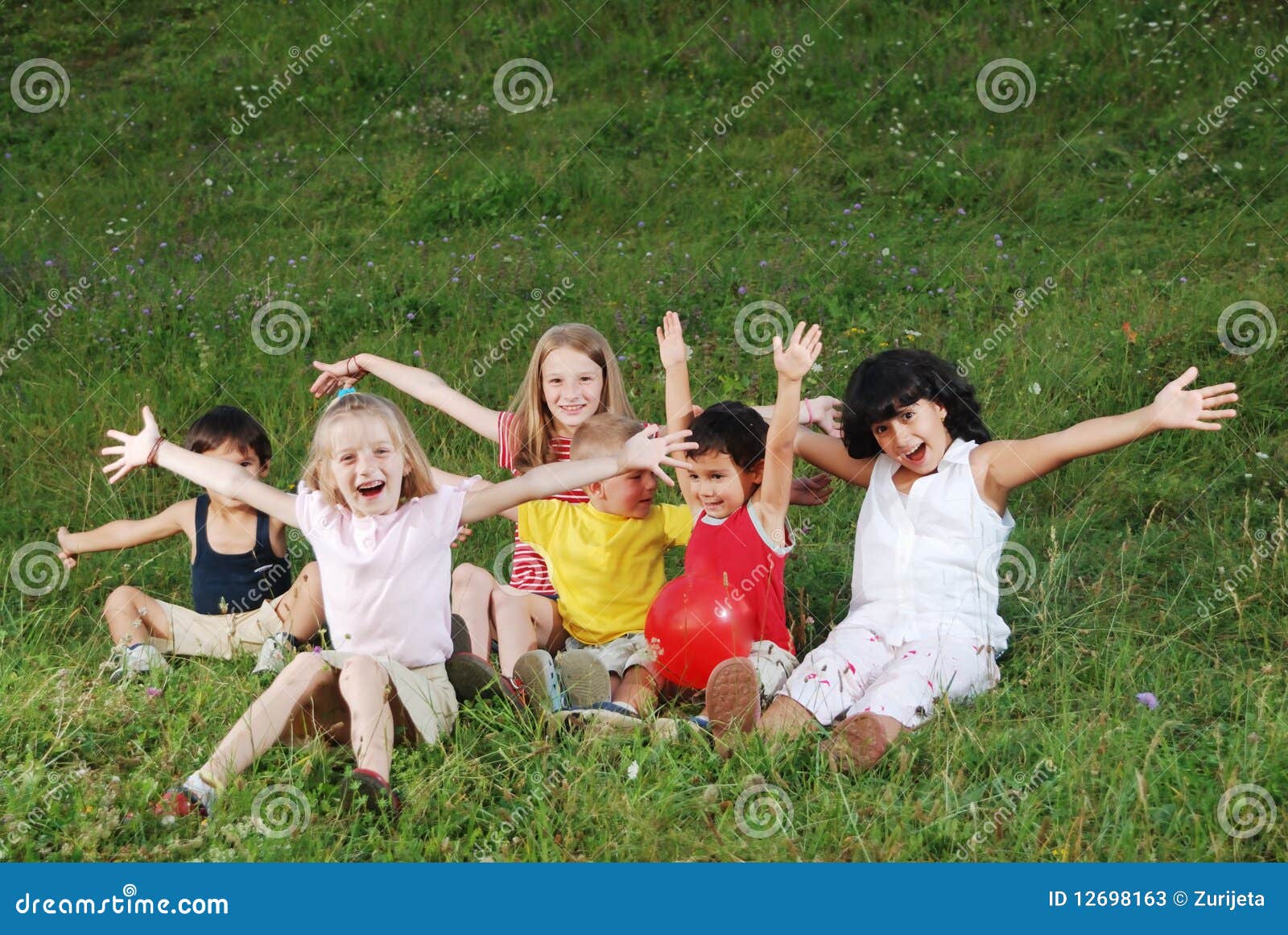 Happy Children Raising Hands Stock Image - Image of childhood, outdoor ...