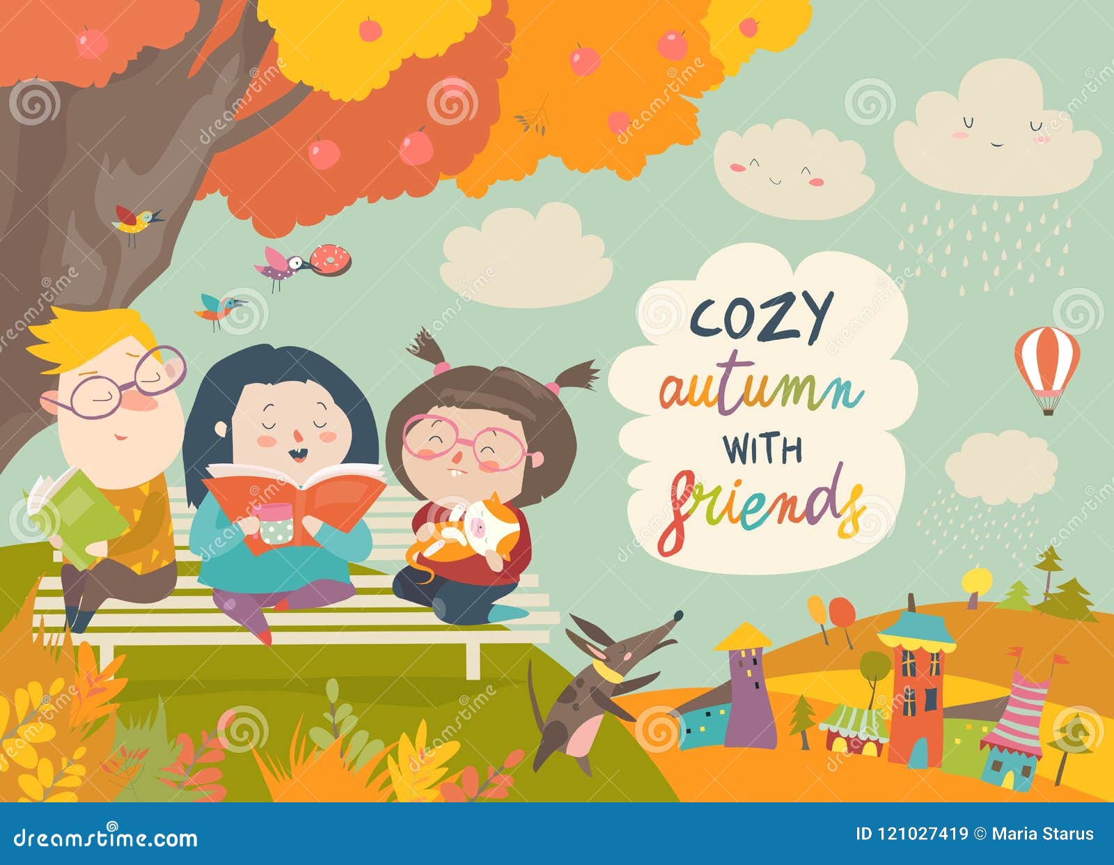 Happy Children Reading Books in Autumn Park Stock Vector - Illustration ... Happy Children Reading Books in Autumn Park Stock Vector - Illustration ...