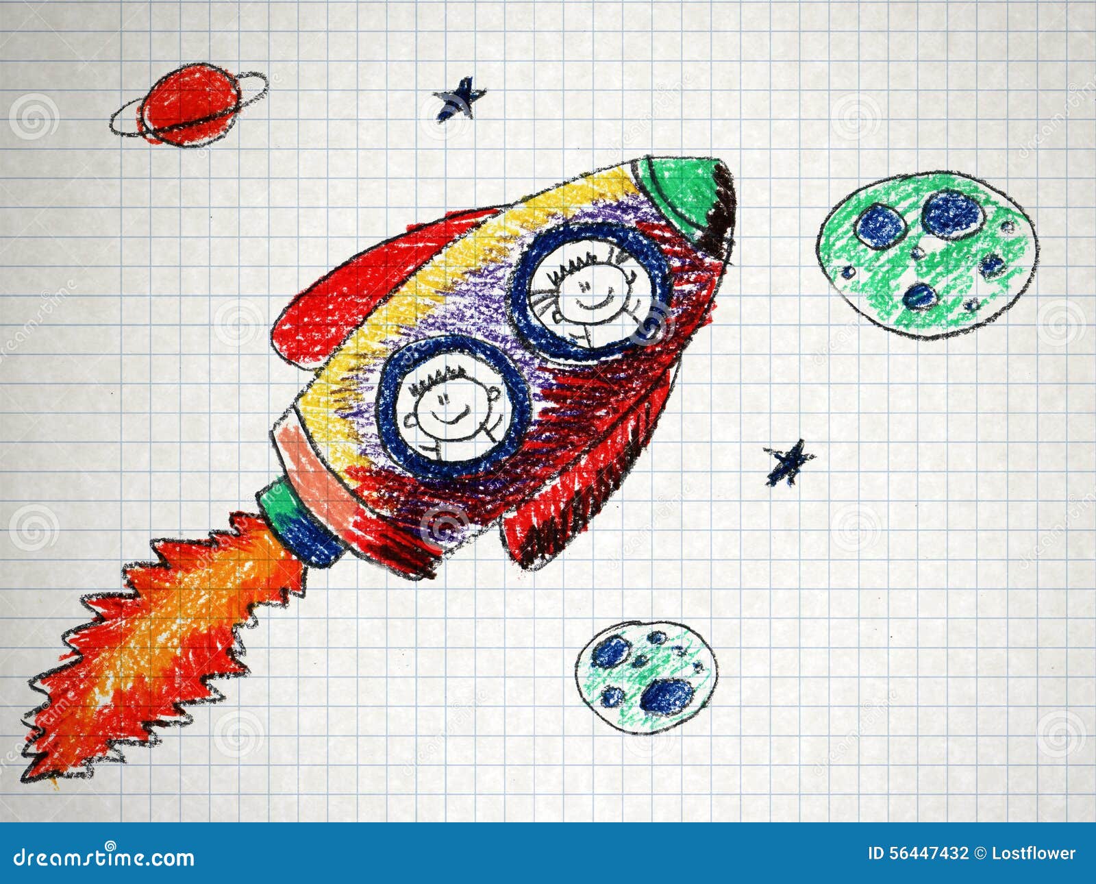 Happy children in rocket. stock illustration. Illustration of ...