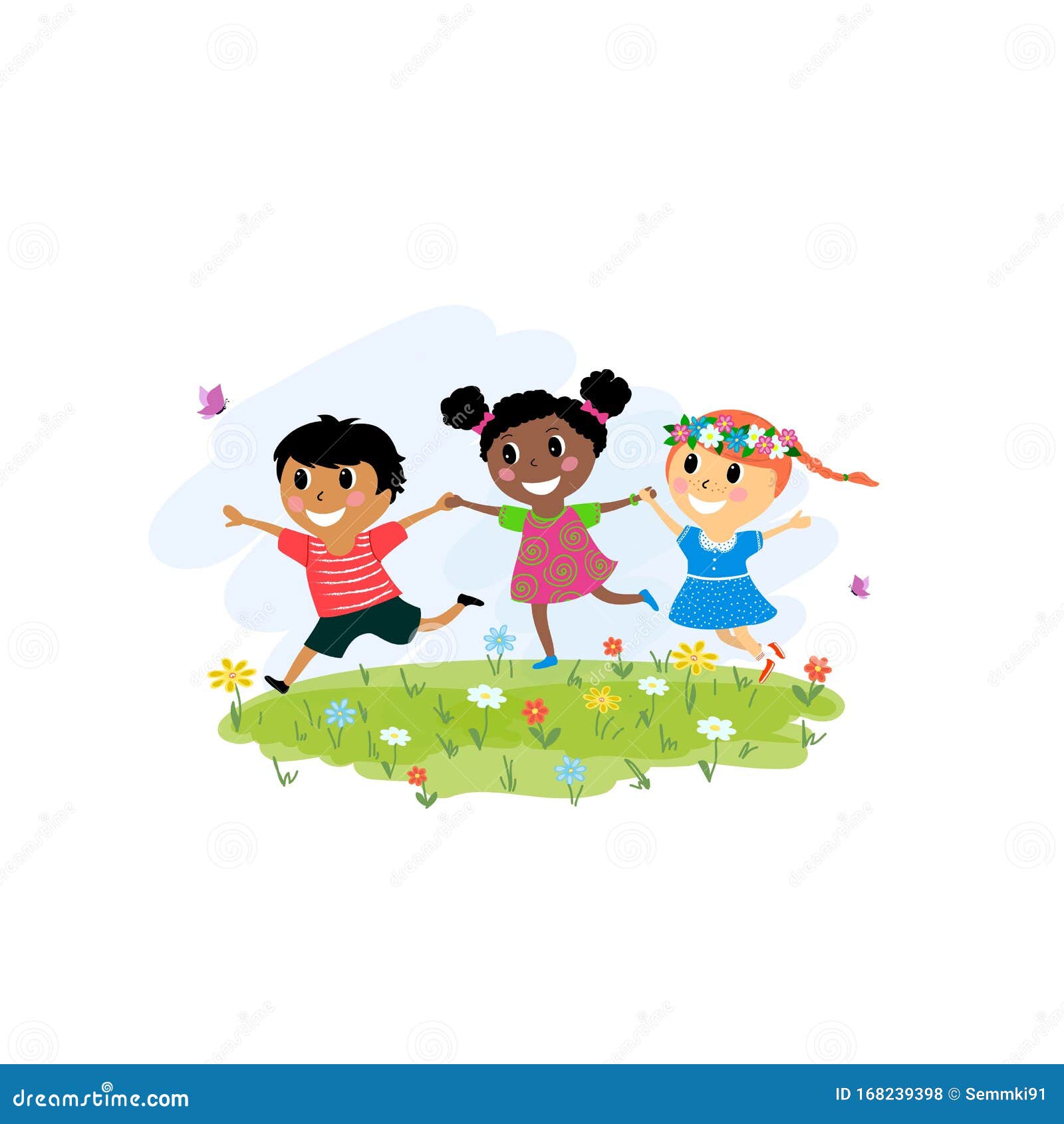 Vector Illustration of Happy Children Run on the Grass Stock ... Vector Illustration of Happy Children Run on the Grass Stock ...