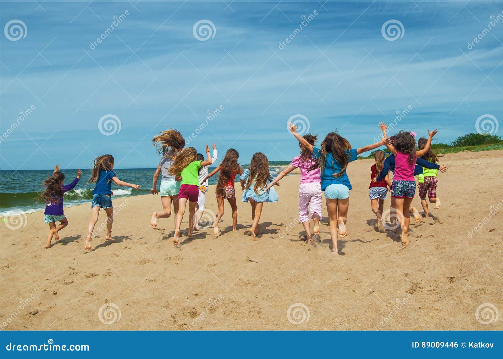 Happy Children Running on the Beach Stock Photo - Image of physical ...