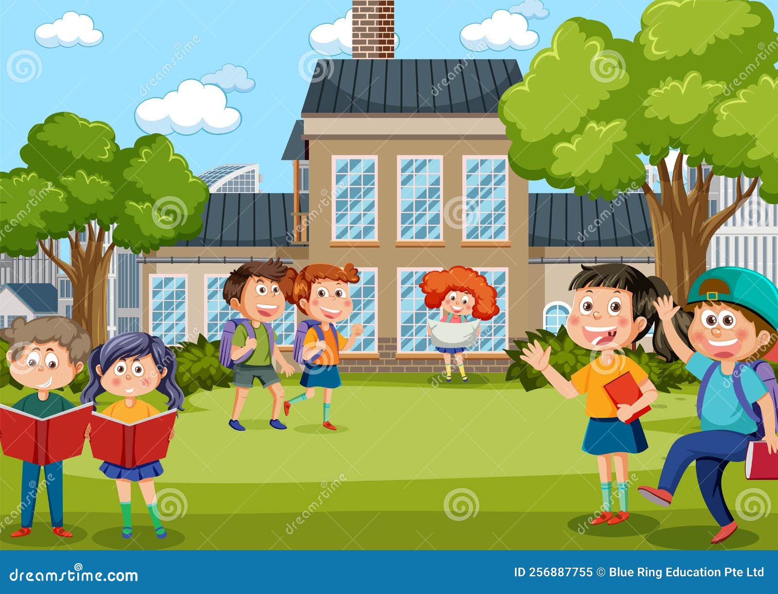 Happy children at school stock vector. Illustration of learn - 256887755