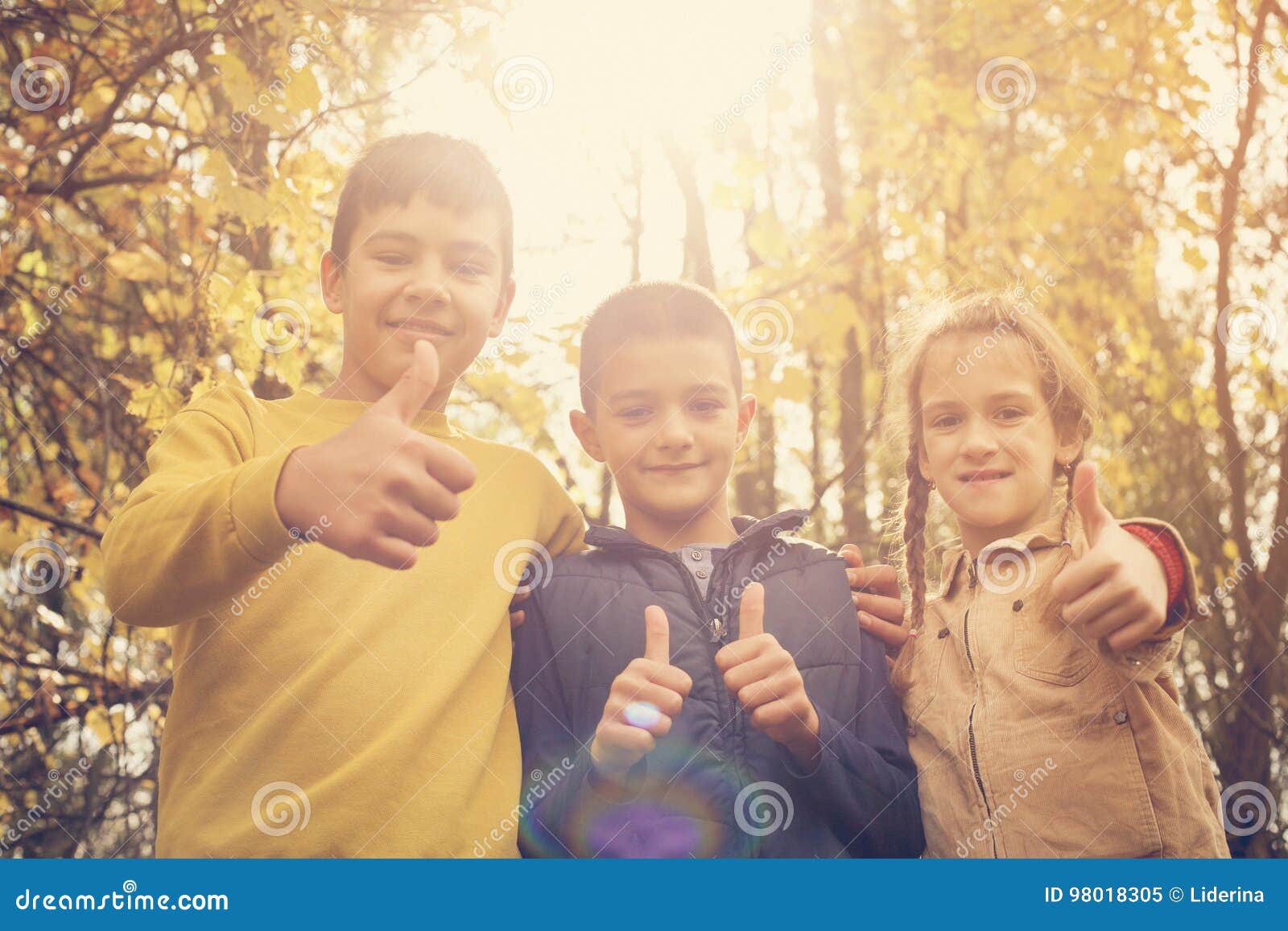 Happy Children Showing Ok Sign in the Park. Stock Image - Image of ...