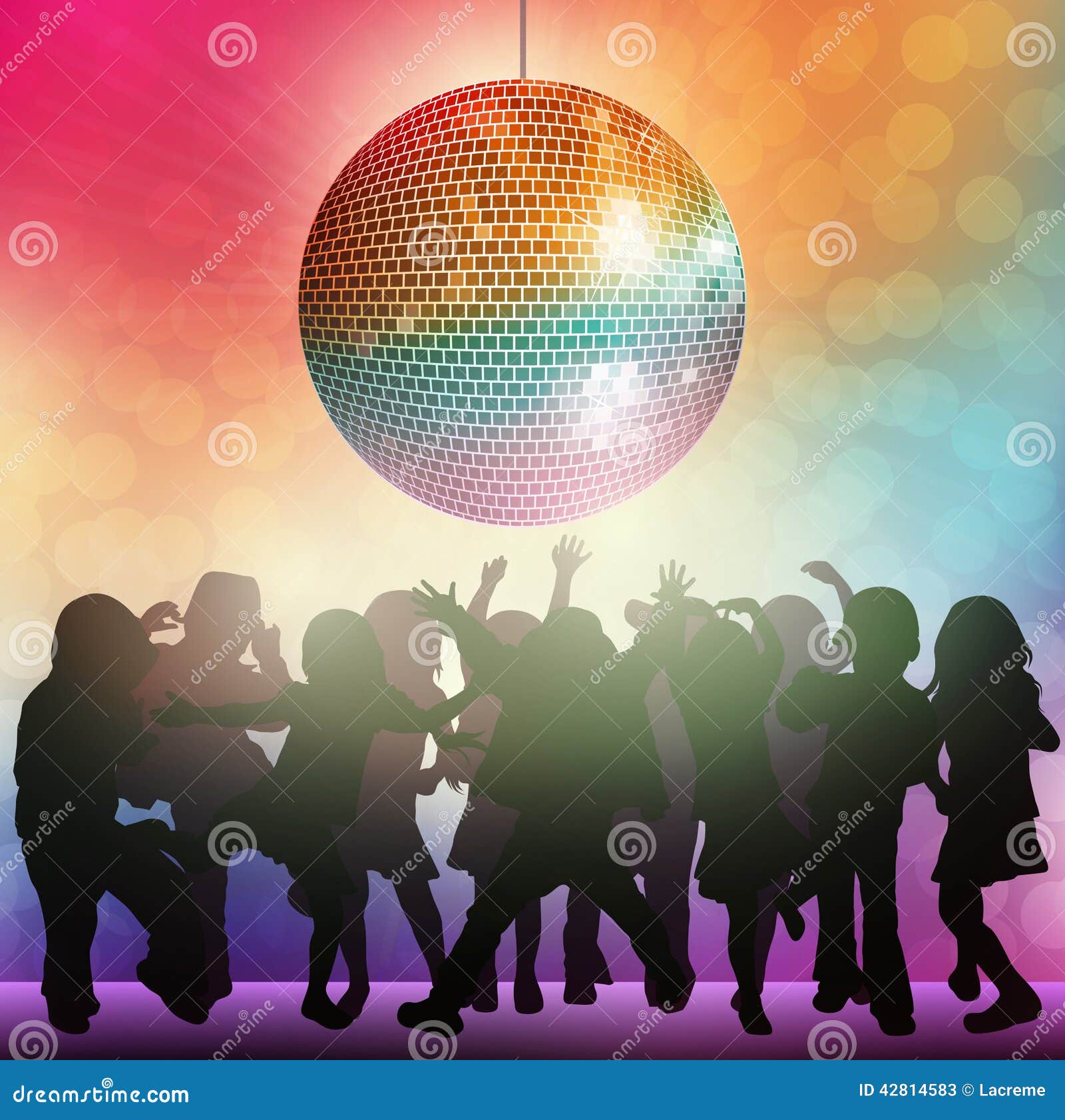Children Disco Happy Children Dancing Disco Ball Stock Illustrations ...
