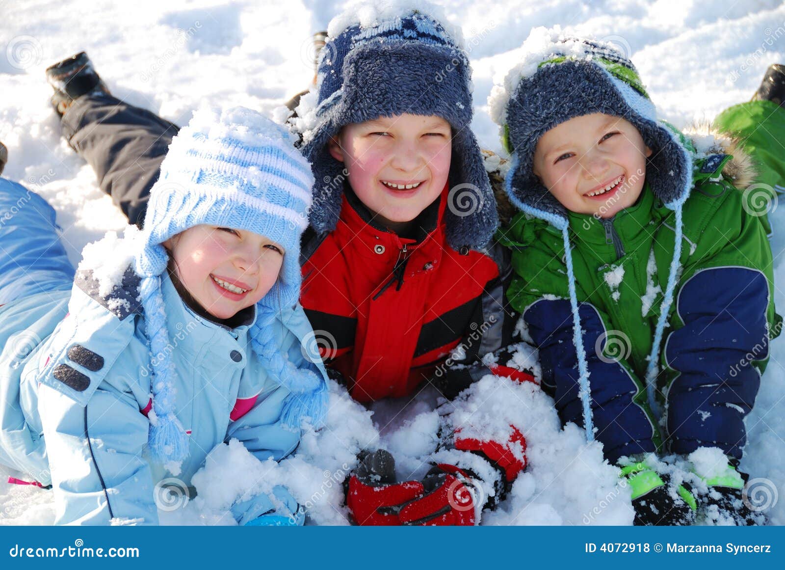 Happy children in snow stock photo. Image of female, frigid - 4072918