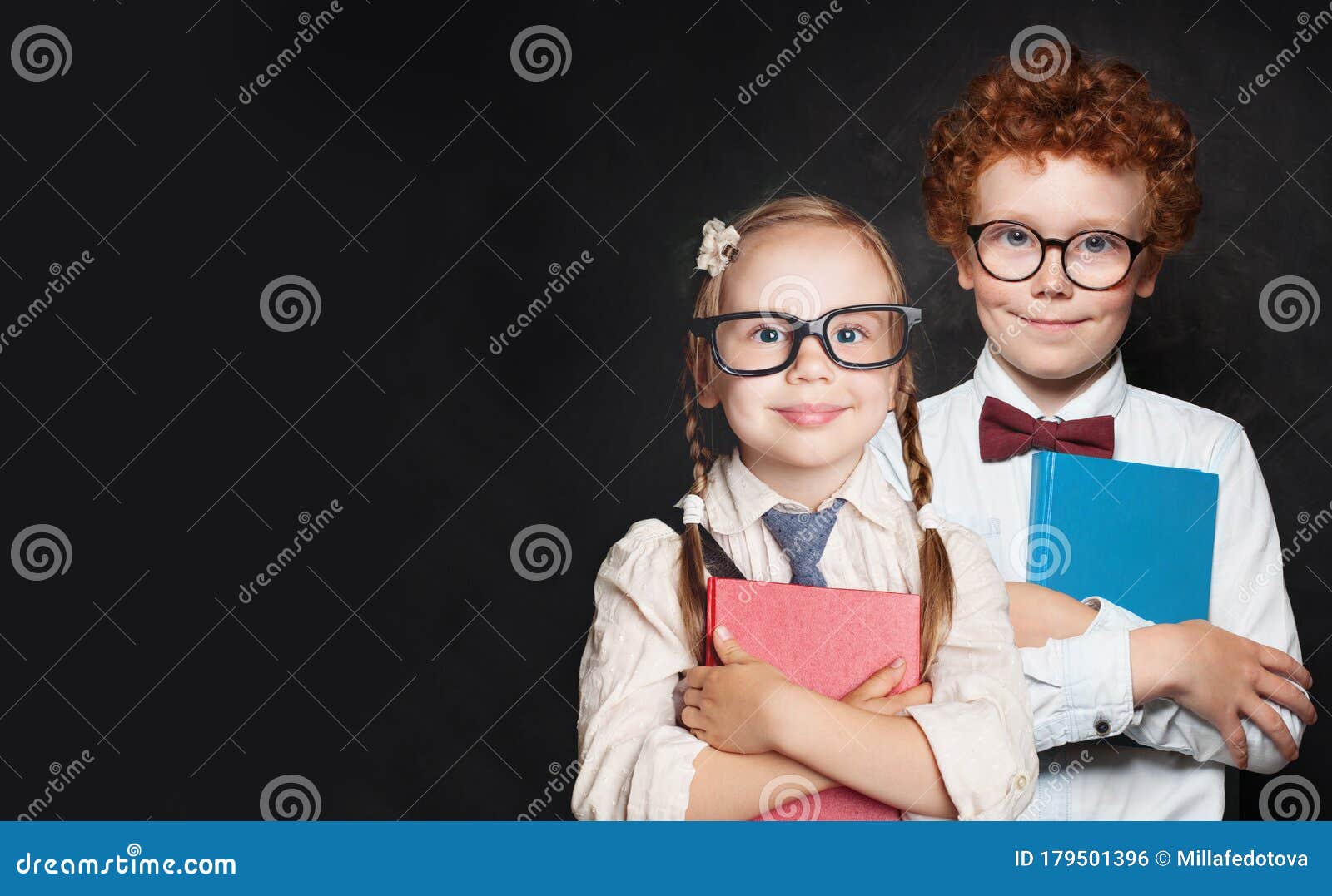 Happy Children Student In School Uniform On Black Background Stock ...
